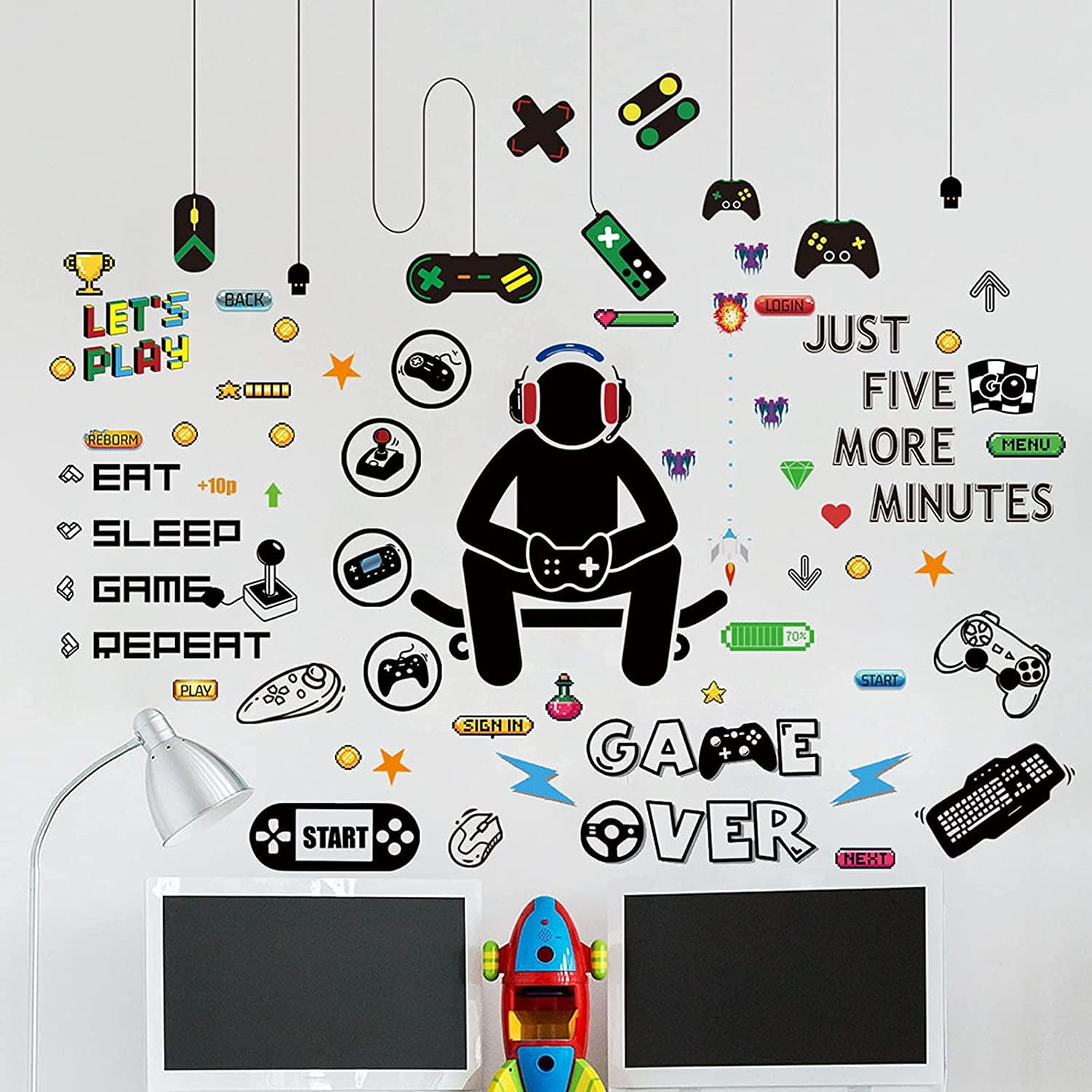 HONSITML Gamer Wall Sticker Game Room Decor Boys Decals Children Video ...