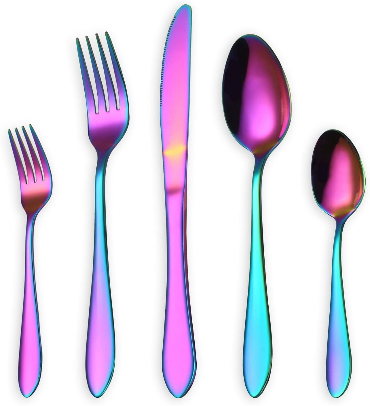 MINKUROW Glossy Black Cutlery Cutlery Set,5 Stainless Steel Knife Spoon ...