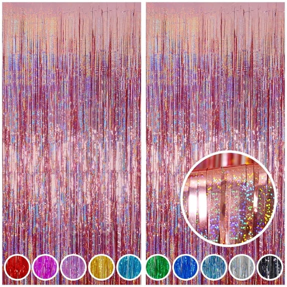 MINKUROW Gold Foil Curtain,2 Pack 3.2 ft x 8.2 ft Tinsel Foil Fringe ...