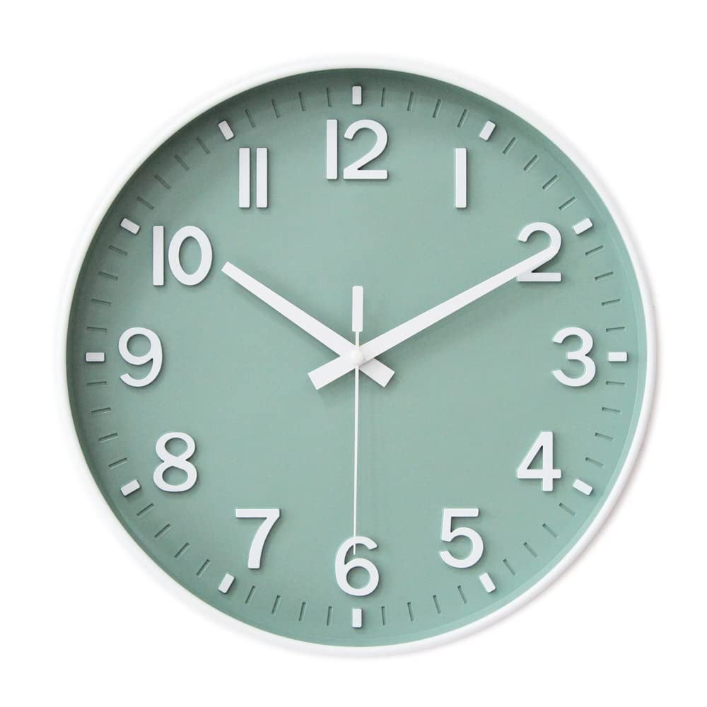 MINKUROW Green Wall Clocks Battery Operated,12 inch Silent Non Ticking ...