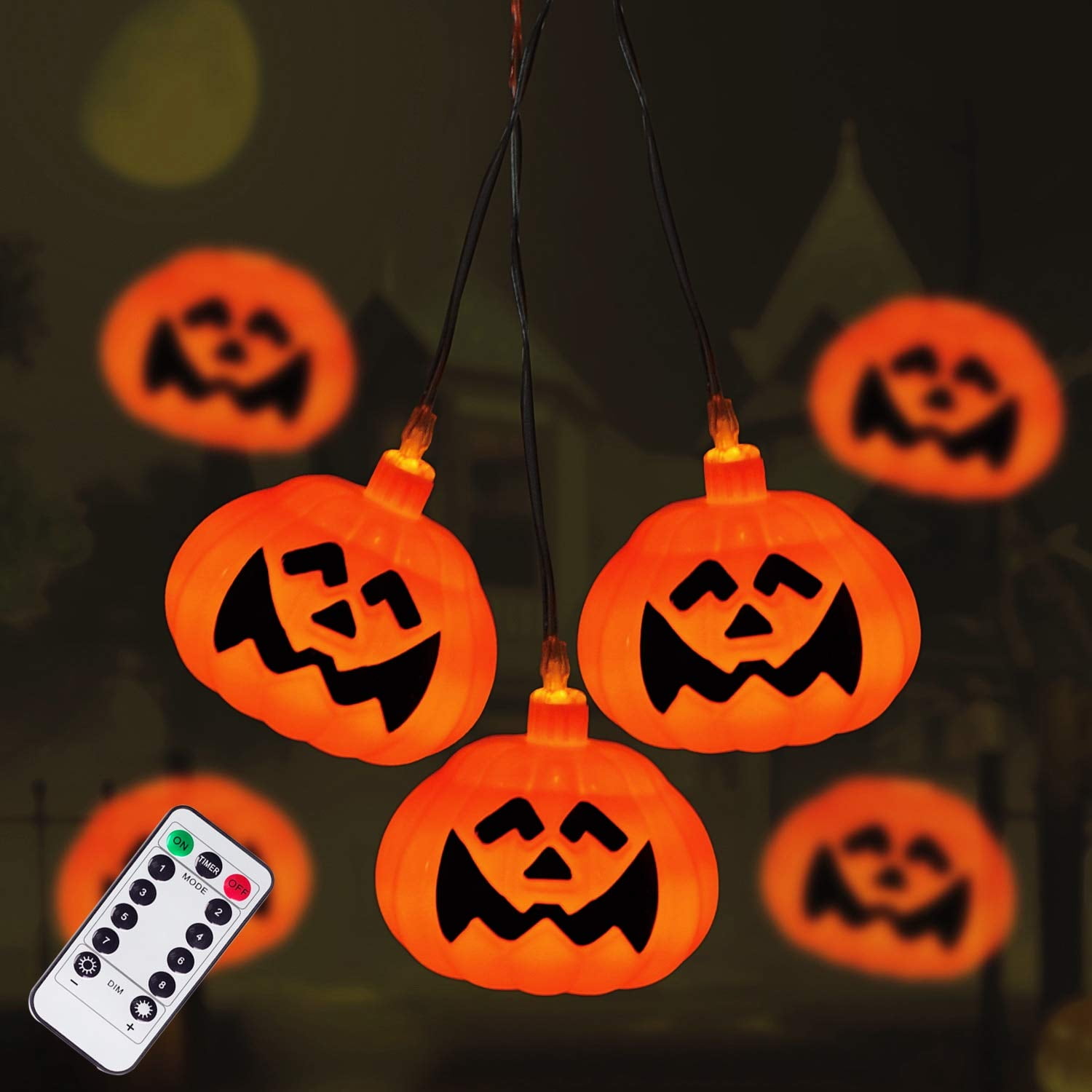 MINKUROW Halloween Witches Hat Pumpkin String Lights,20 LED Battery Operated Decorative Lights ...