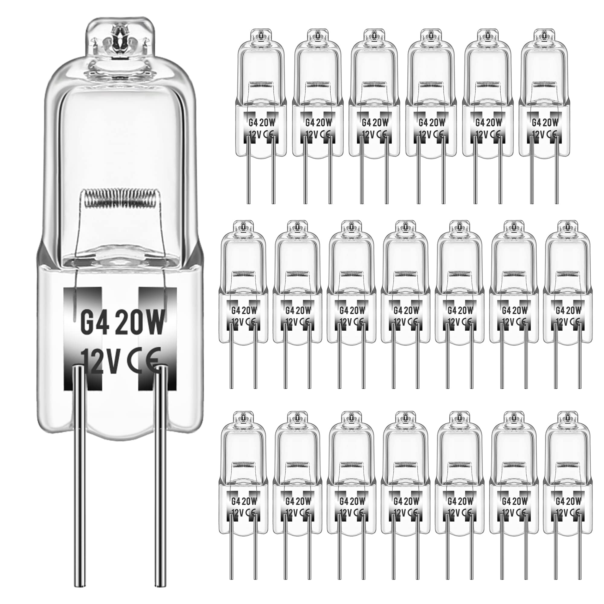 MINKUROW Halogen Light Bulbs,20 Pack G4 Bulb,12V 20W JC T3 Bi-Pin G4 Base 350lm Long Lifetime ...