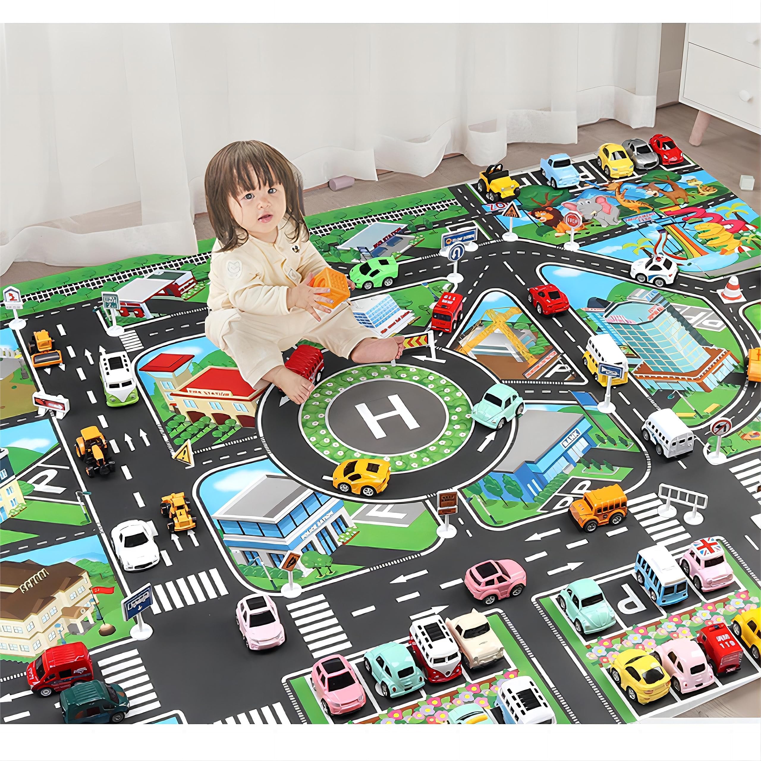MINKUROW Kids Carpet Playmat, 51'' x 39'' Toddlers Playmat Parking Lot ...