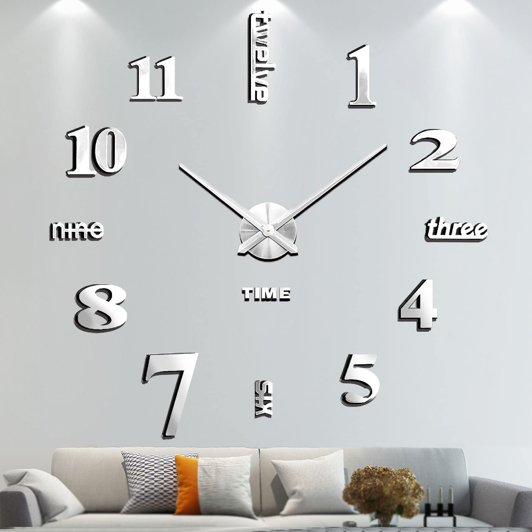 MINKUROW Large DIY Wall Clock Modern 3D Wall Clock with Mirror Numbers ...