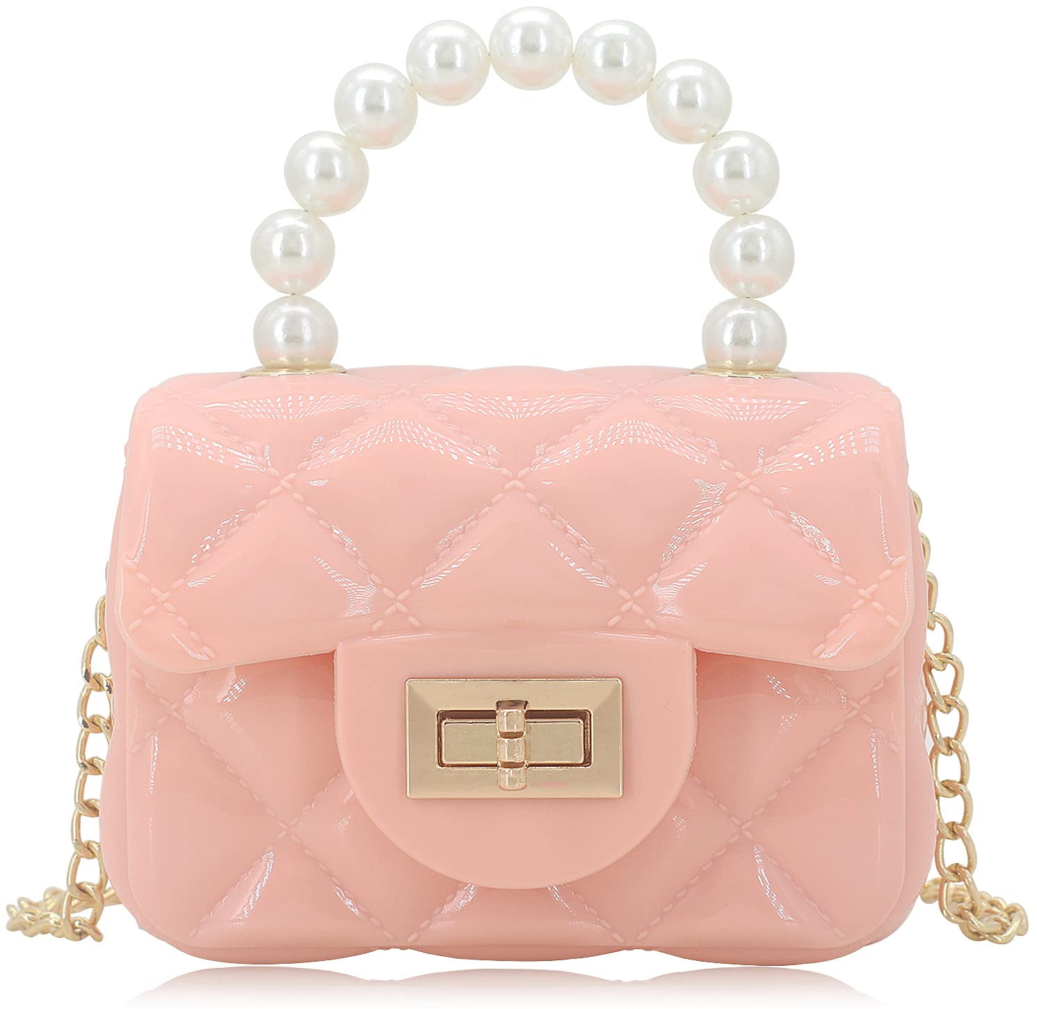 MINKUROW Mini Jelly Purse Flap Handbag with Pearls Top Handle Faux ...