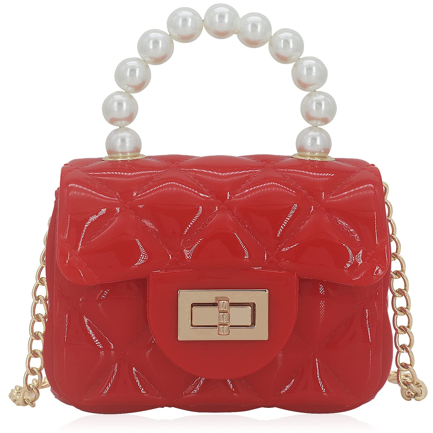 MINKUROW Mini Jelly Purse Flap Handbag with Pearls Top Handle Faux ...