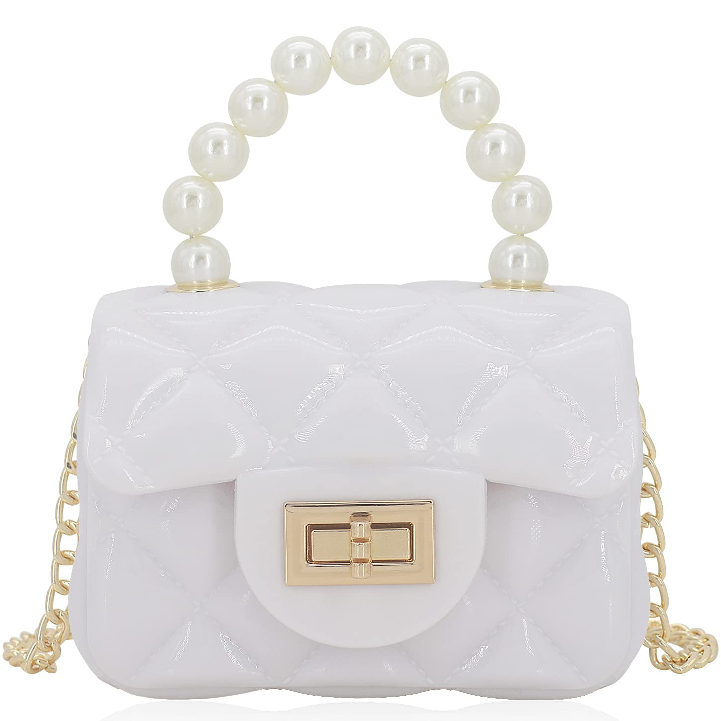 MINKUROW Mini Jelly Purse Flap Handbag with Pearls Top Handle Faux ...