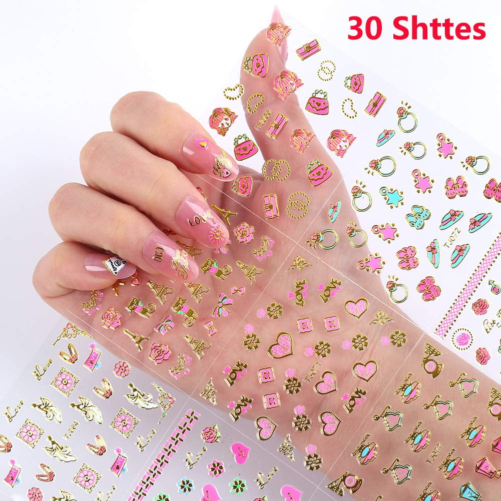 MINKUROW Nail Stickers for Women 3D Nail Decals Self-Adhesive Design ...