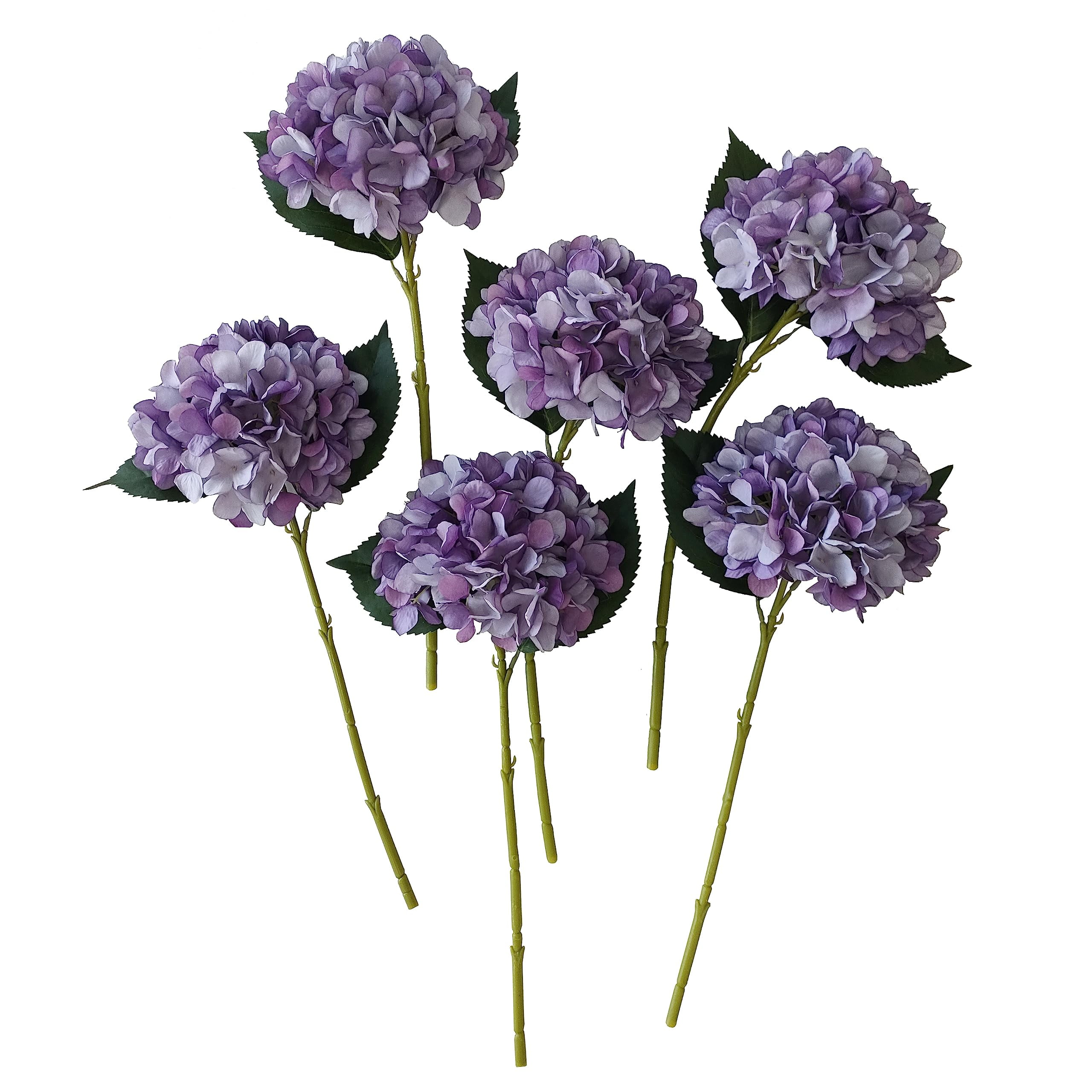 MINKUROW Purple Hydrangea Artificial Flowers,6 Pcs Faux Hydrangea ...