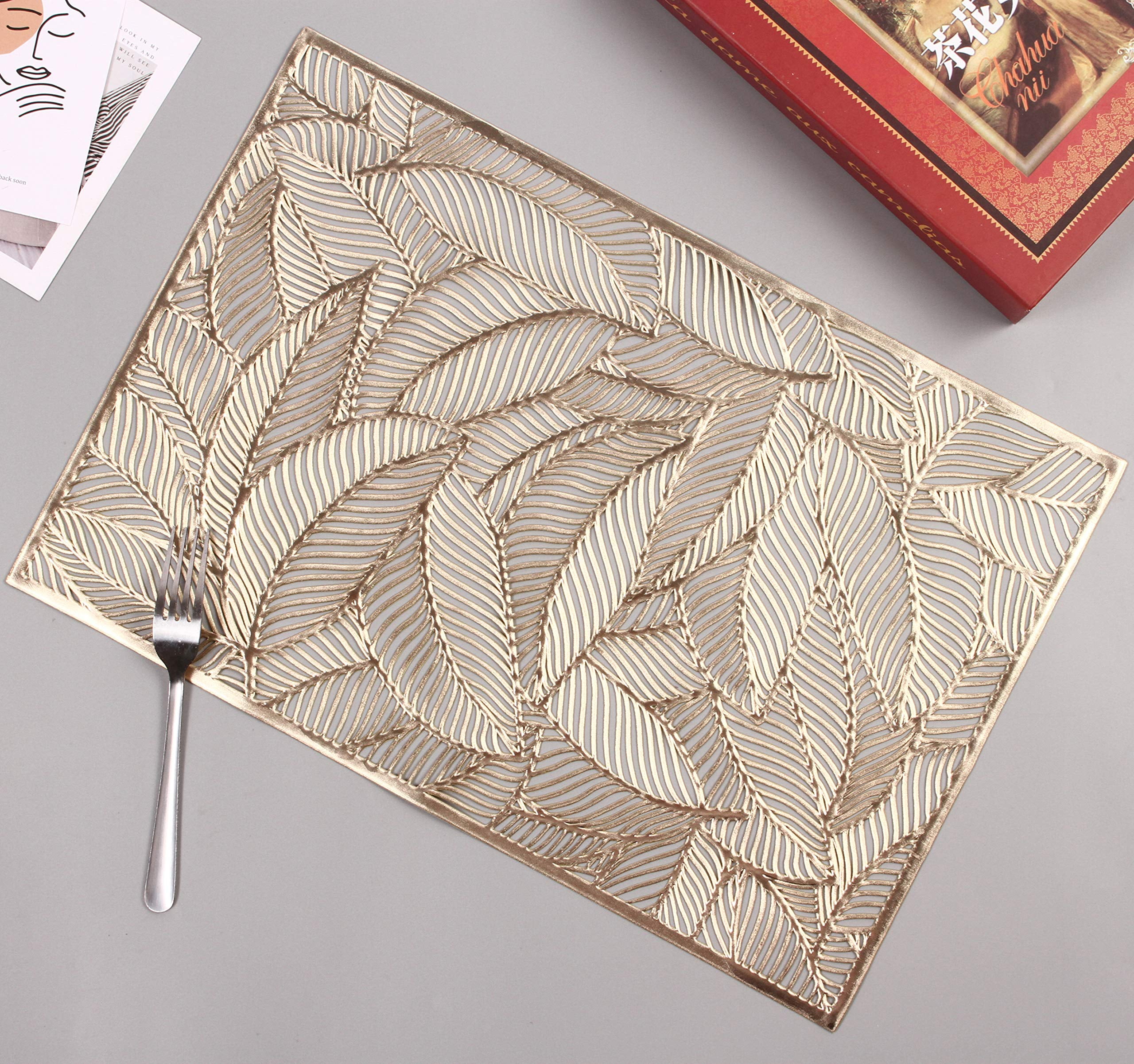 MINKUROW Rectangular Placemats for Dining Table,A Set of 6 Metal Hollow ...