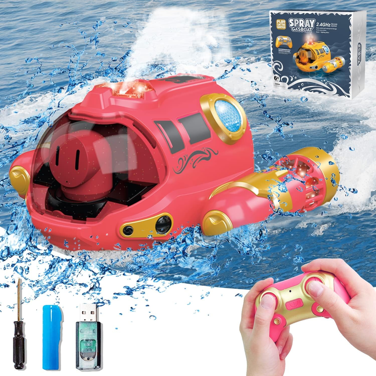 MINKUROW Remote Control Boat for Pools and Lakes Toys,RC Spray Gasboat ...