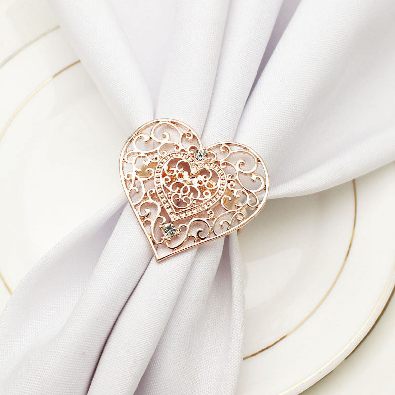 MINKUROW Rose Gold Napkin Rings Set of 6,Double Heart Napkin Rings ...