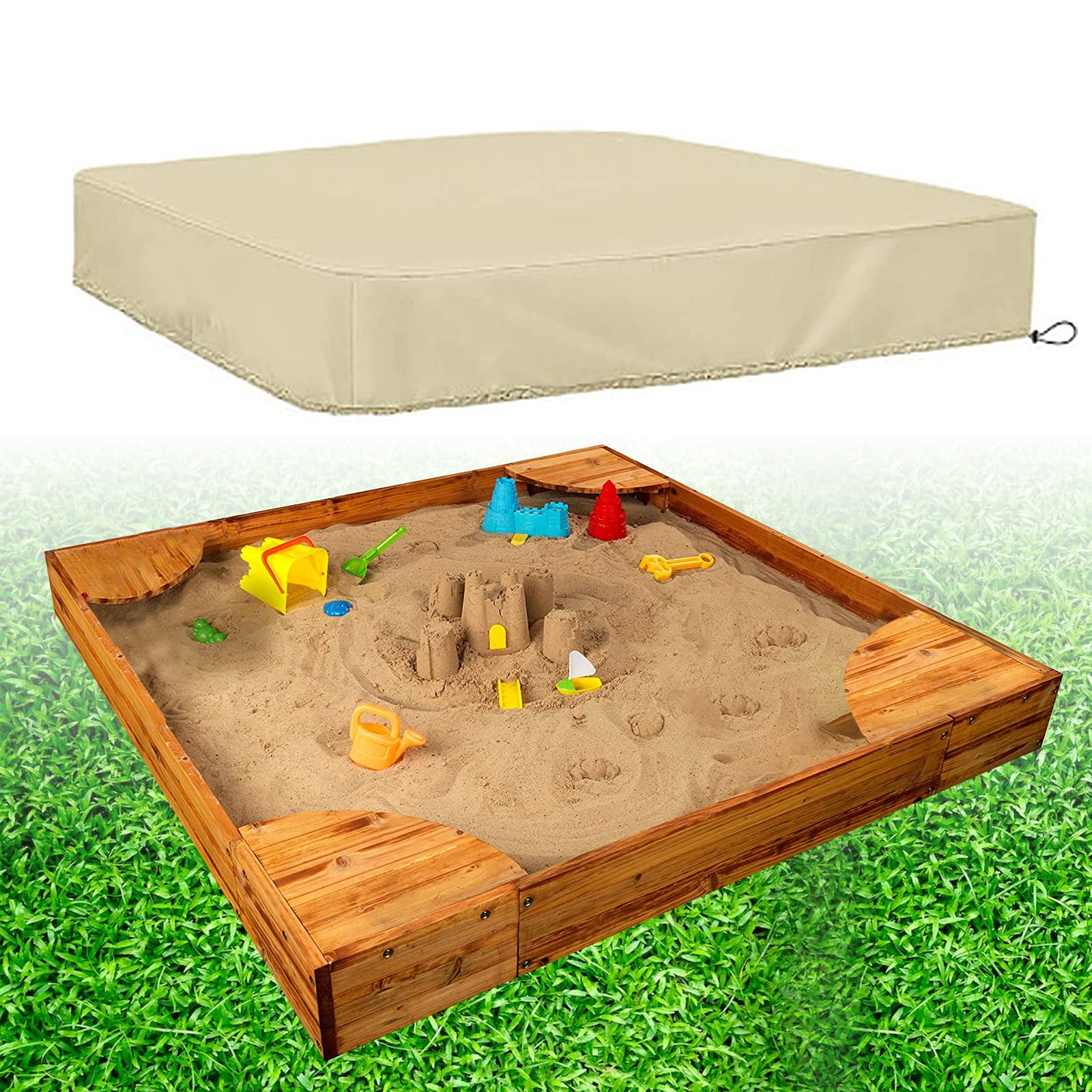 MINKUROW Sandbox Sandpit Cover, Kids Sandbox Cover for Sand and Toys Protection, Square Sandbox ...