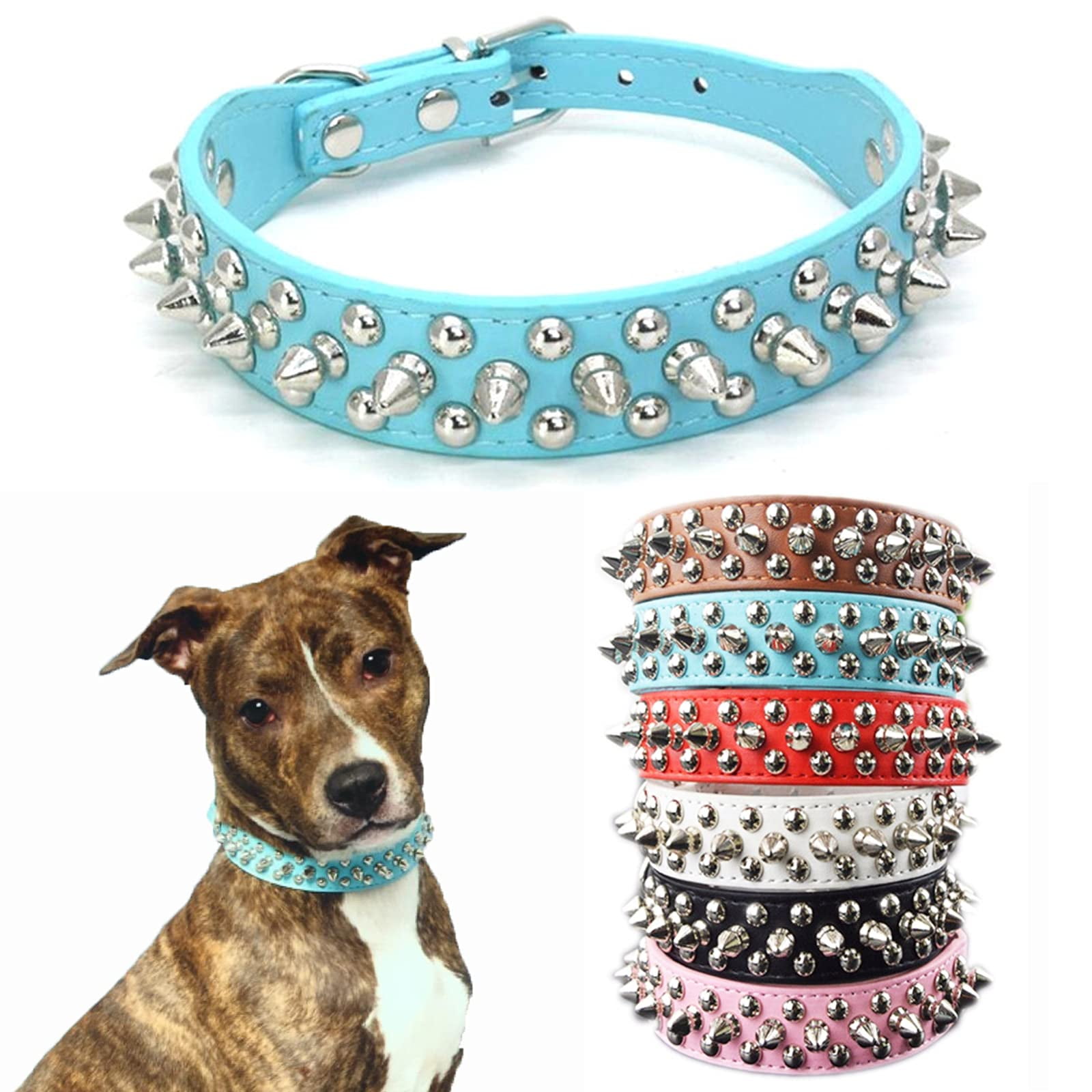 MINKUROW Spiked Studded Rivet Leather Dog Collar for Cats Puppy Small ...