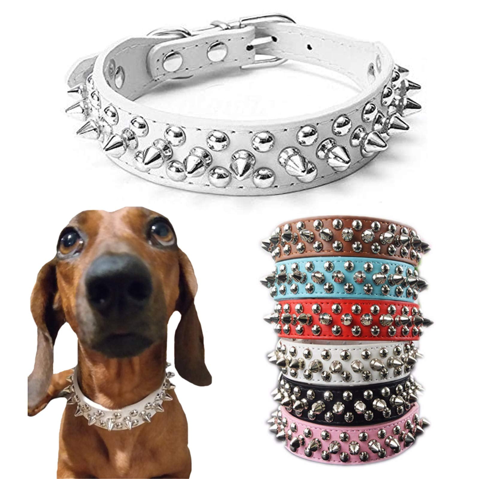 MINKUROW Spiked Studded Rivet Leather Dog Collar for Cats Puppy Small ...