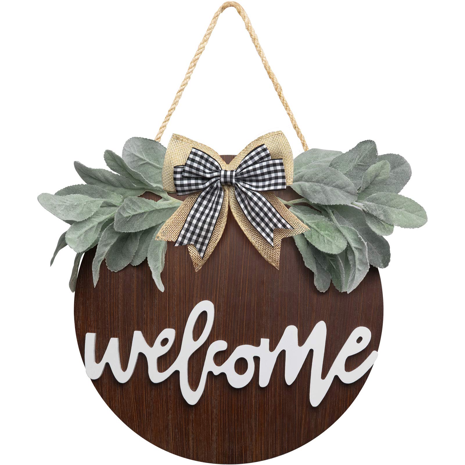 MINKUROW Welcome Wreath Sign for Farmhouse Front Porch Decor,Rustic ...