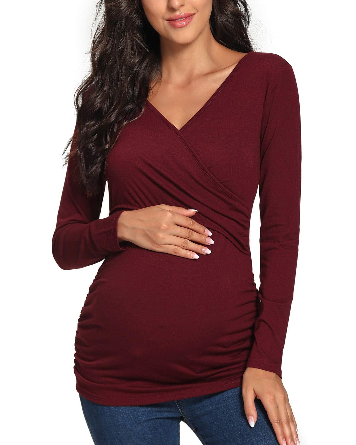 MINKUROW Women's Maternity Nursing Tops Long Sleeve Breastfeeding Top ...
