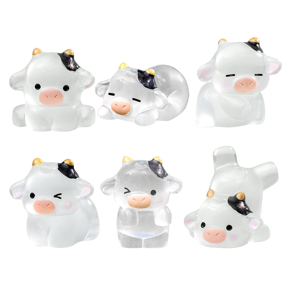 MINLIXIN 6pcs Miniature Cow Figurines Portable Small Cow Statues Mini ...