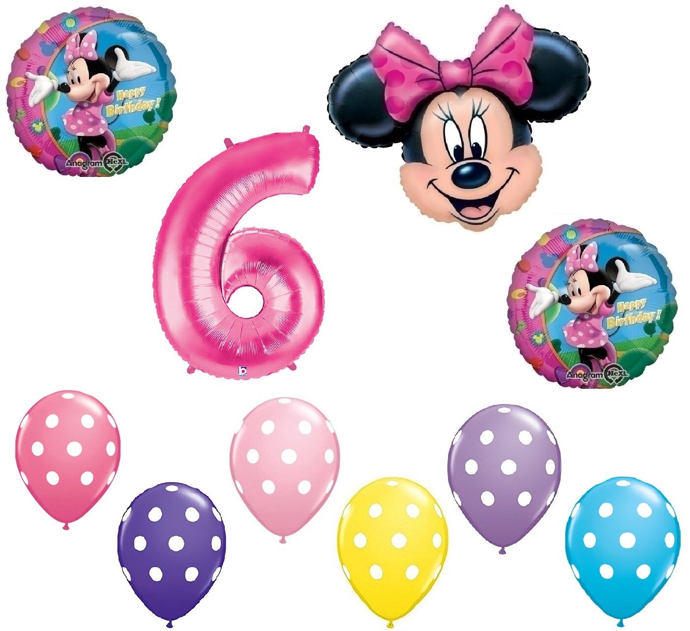 MINNIE MOUSE #6 6th Pink Bow Birthday Party Decoration Mylar & Latex ...