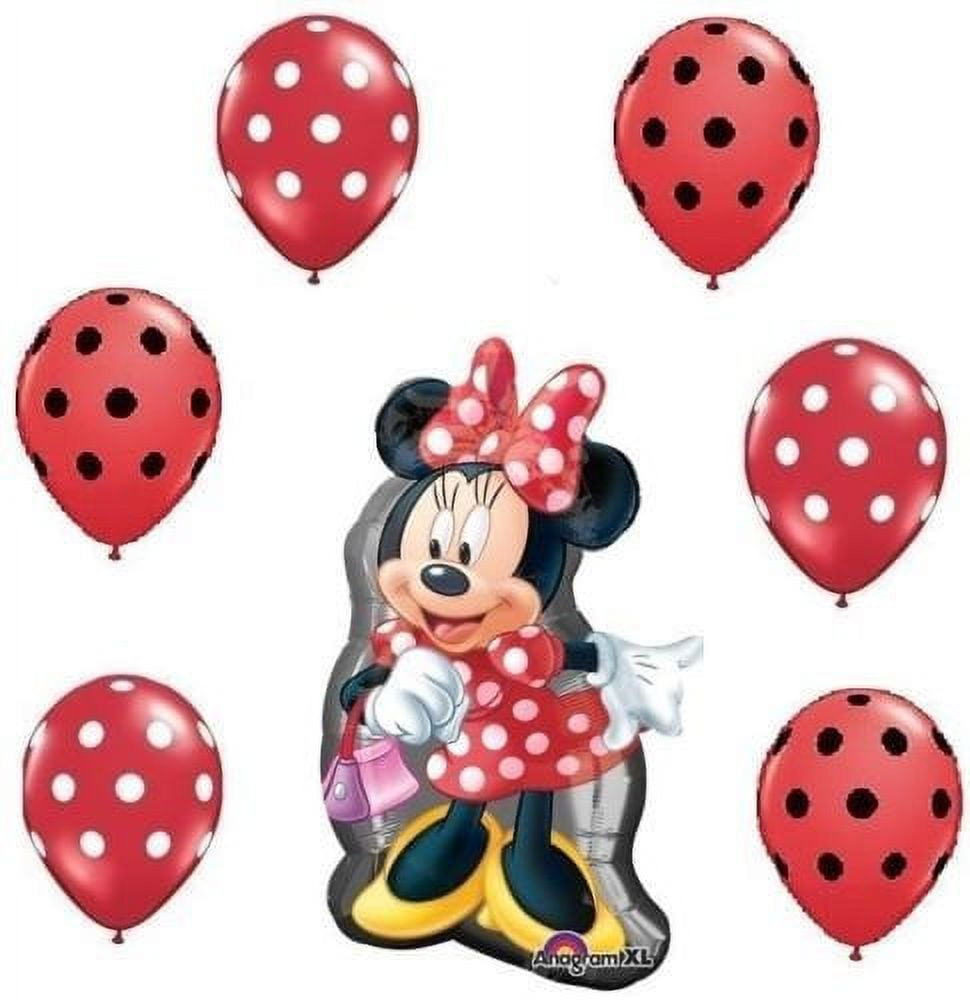 MINNIE MOUSE Red Black Polka Dots Body Figure 7 Mylar + Latex Balloons ...