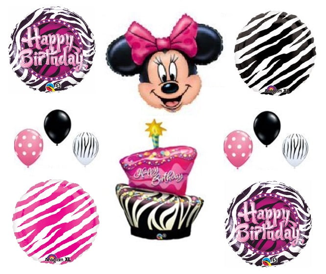 MINNIE MOUSE Zebra Print Cake Birthday Party 12 Piece Balloons ...