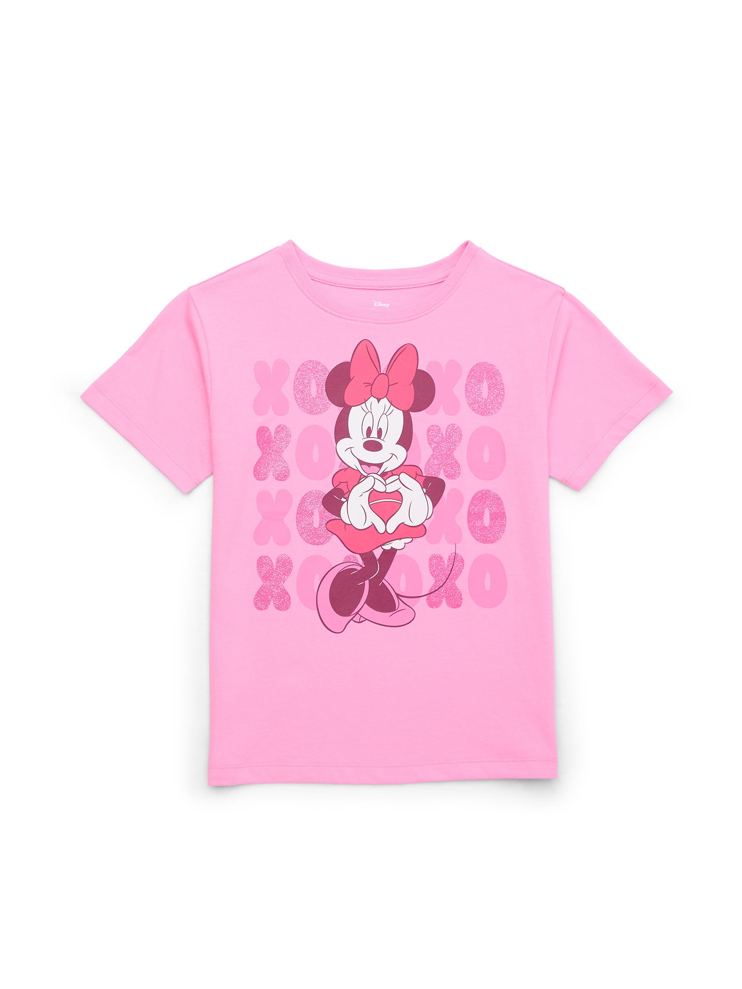 Minnie Mouse XO Girls Valentines Short Sleeve Graphic Tee, Sizes 4-16 ...