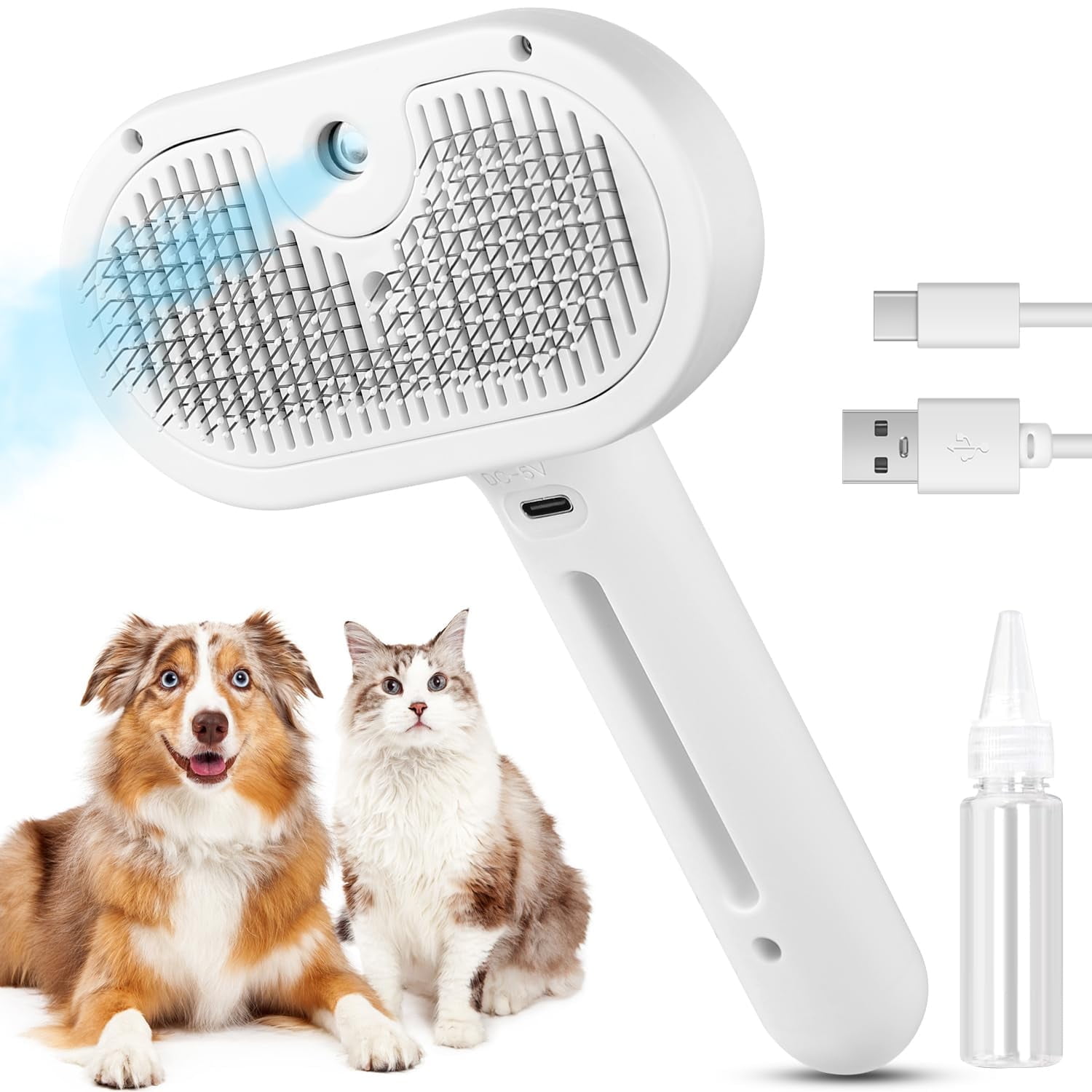 MINQI Cat Steam Brush for Shedding Rechargeable 3-in-1 Steamy Pet Brush ...