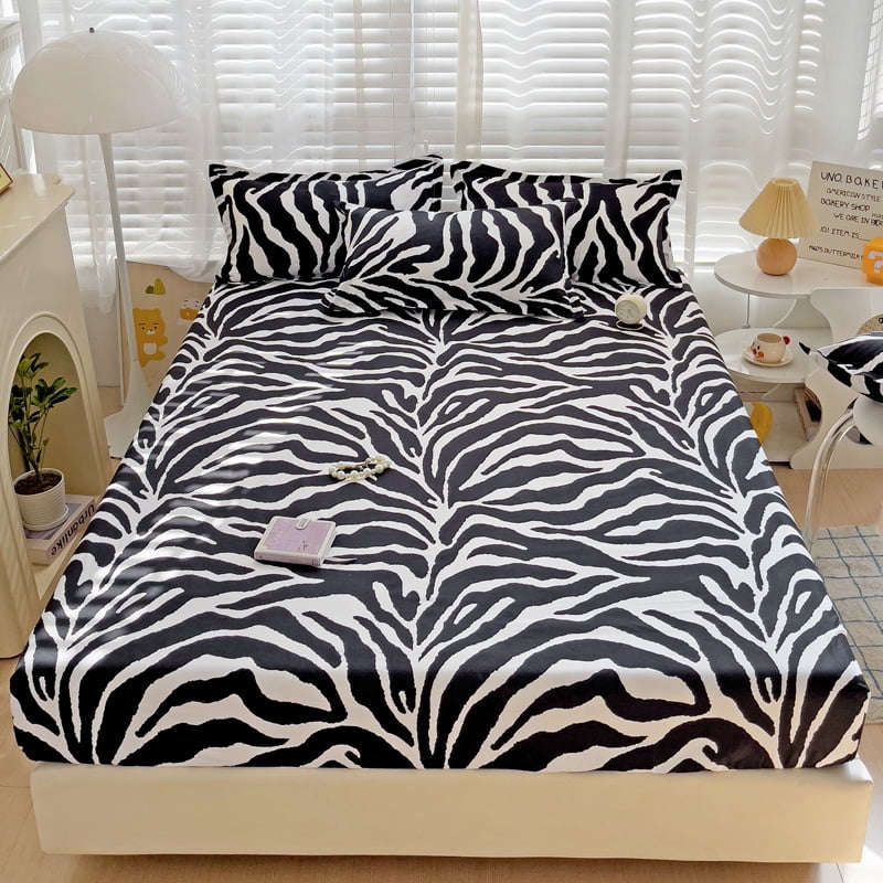 MINRU Zebra Print Fitted Sheet Animal Print Zebra Pattern Exotic Bed ...