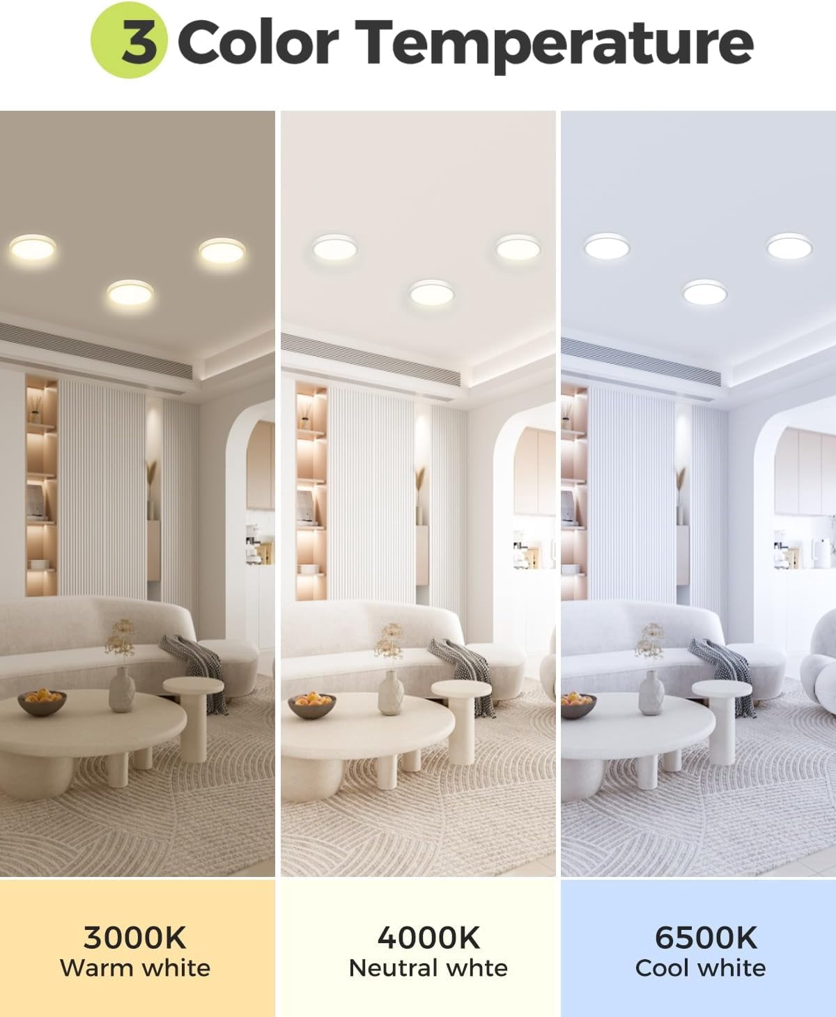 MINSUI-1Pack Dimmable Flush Mount Ceiling Light Fixture White, 3000 ...