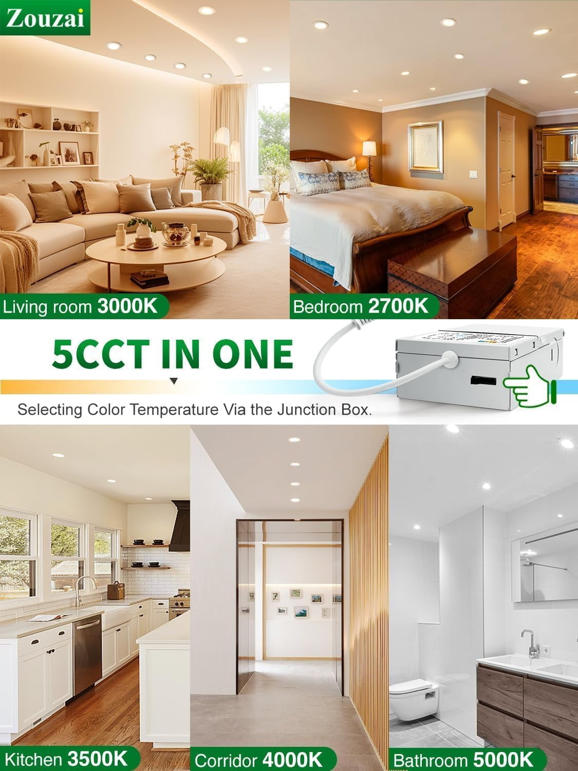 MINSUI-6 Inch 5CCT Ultra-Thin LED Recessed Ceiling Light with Junction ...