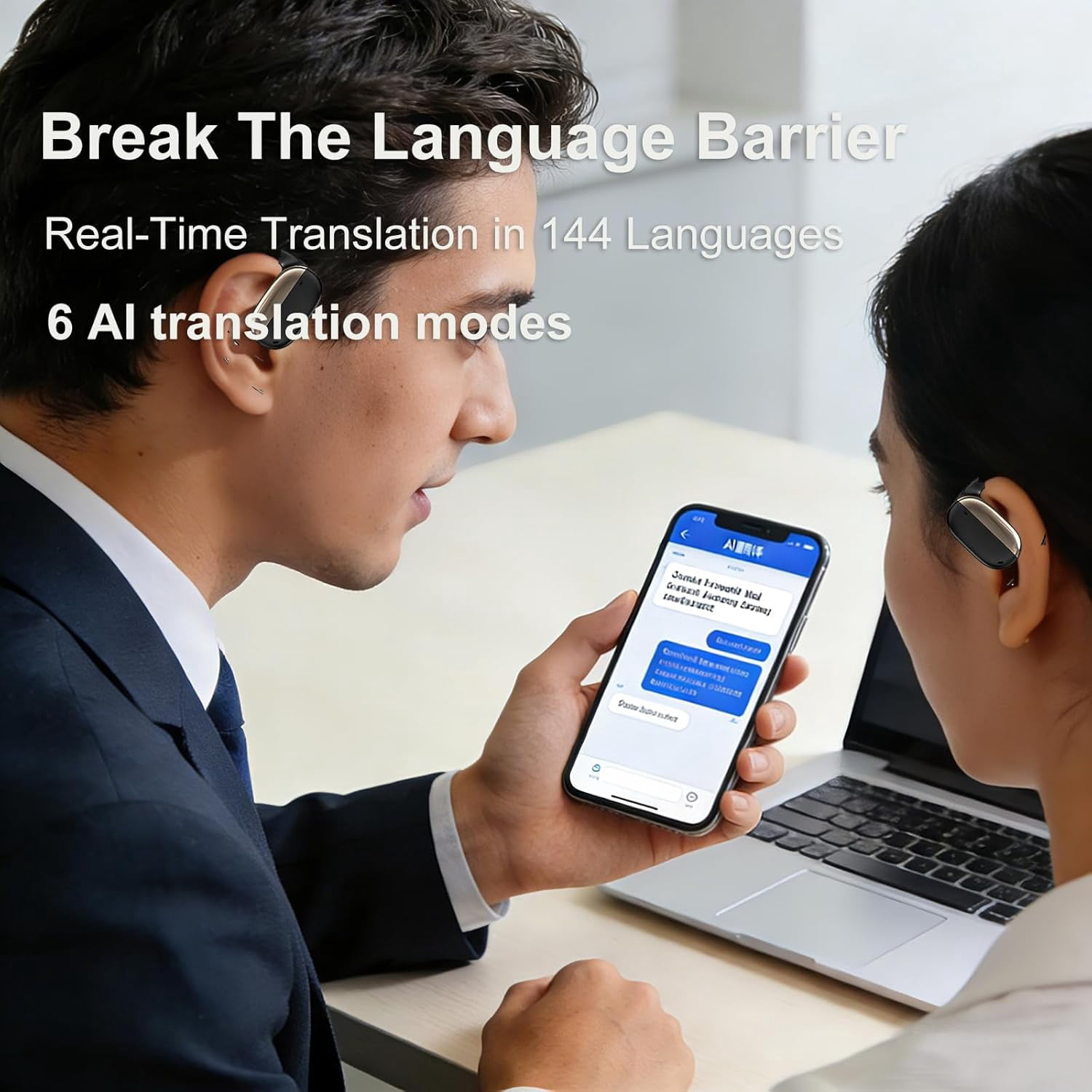 MINSUI-AI Translation Earbuds 144 Languages 2-Way Real-Time Translator ...