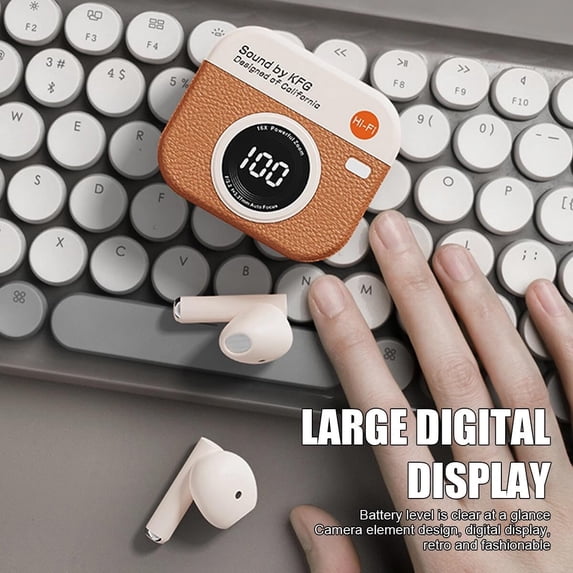 MINSUI-Q86 Retro Camera Design Wireless Earbuds with Digital Display ...