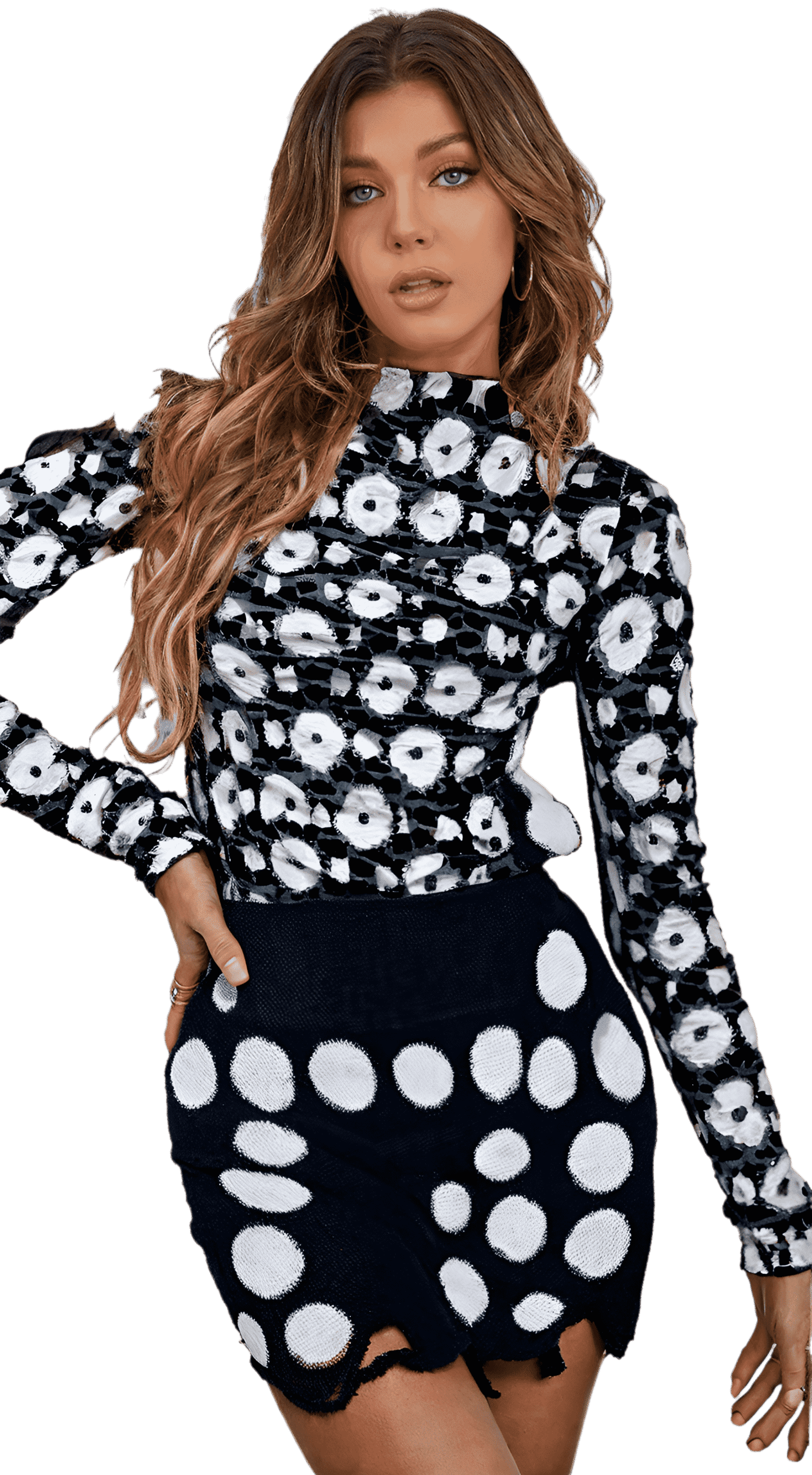 MINTREUS Sexy Black white grid Lace Blouse - Western Mesh Tops for ...