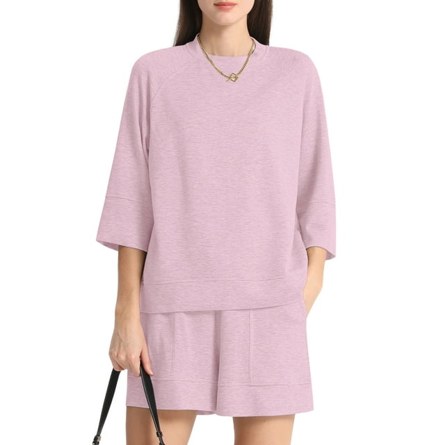 MINTREUS Lounge Sets for Women Short Sleeve Tops and Elastic Waist ...