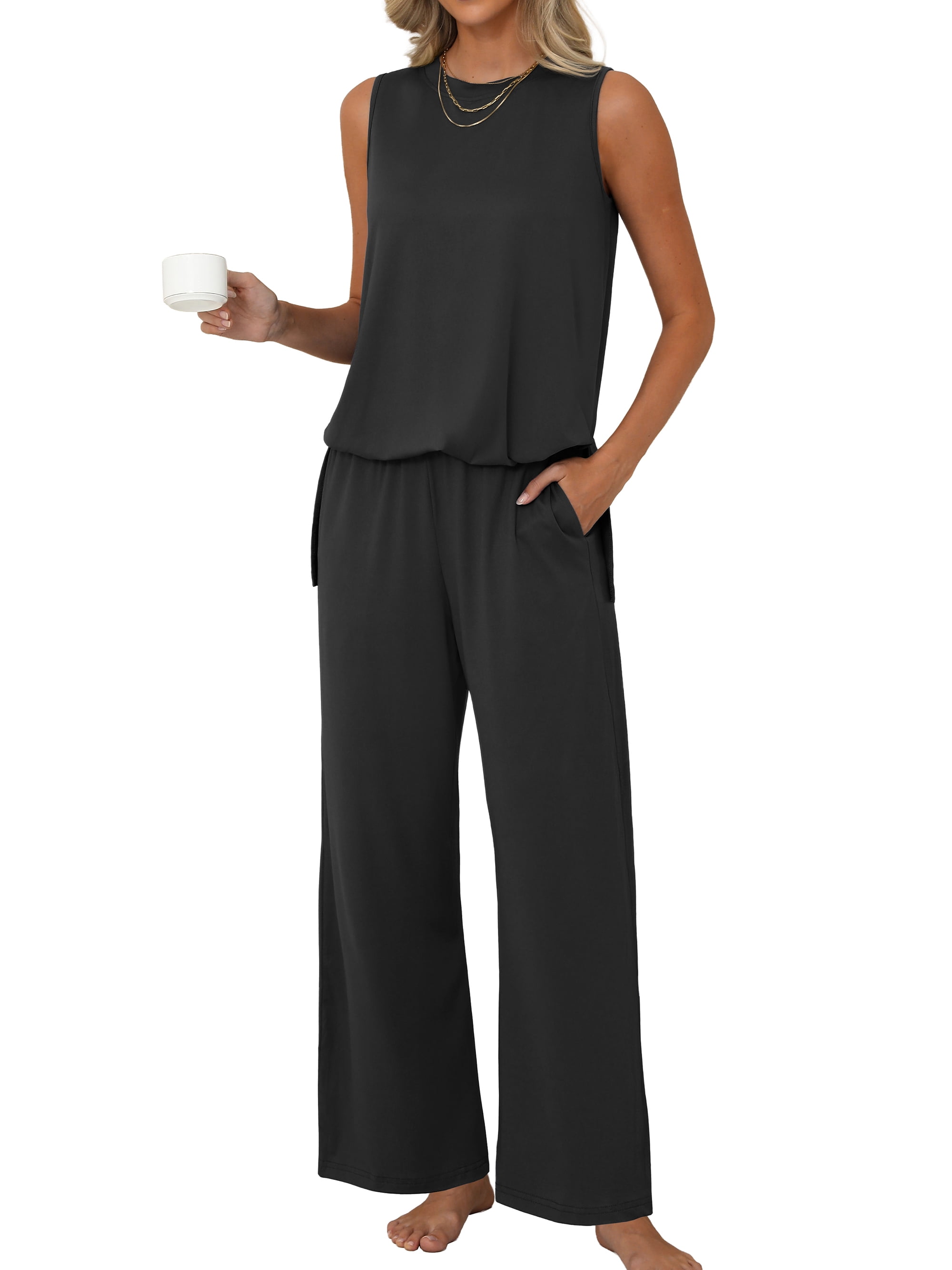MINTREUS Lounge Sets for Women Knit Loose Tank Top Wide Leg Pants Soft ...