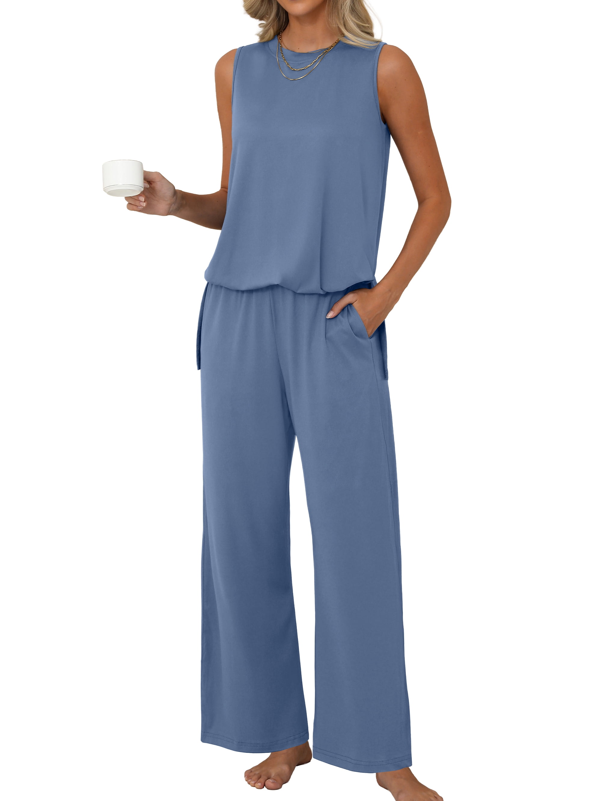 MINTREUS Lounge Sets for Women Knit Loose Tank Top Wide Leg Pants Soft ...