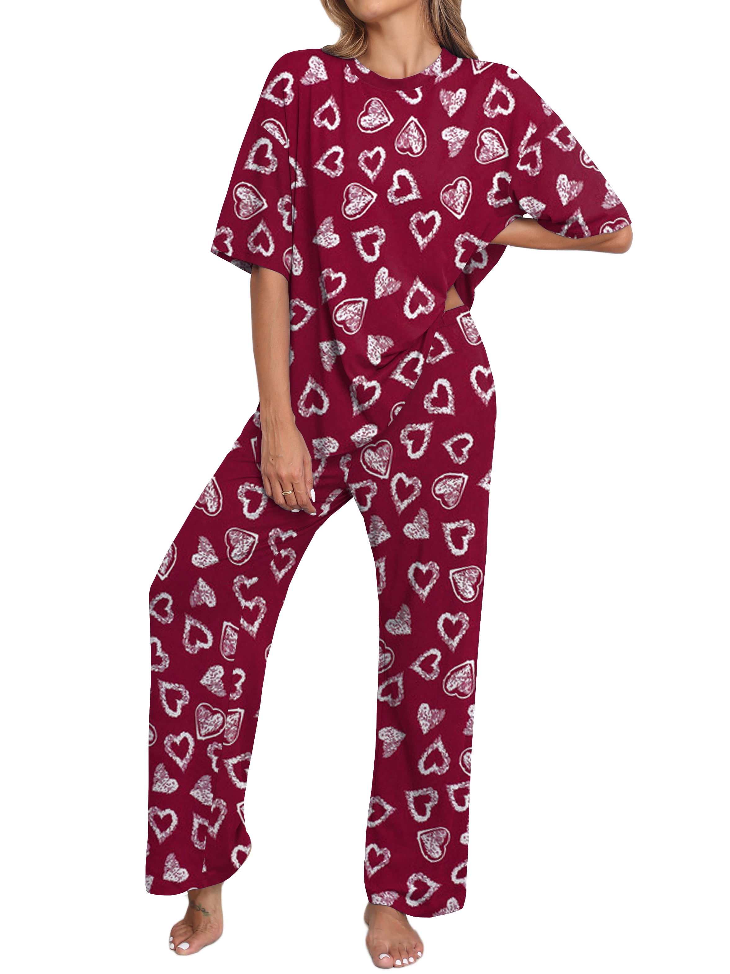 MINTREUS Lounge Sets for Women, Knit Short Sleeve Tops, Soft Pajamas ...