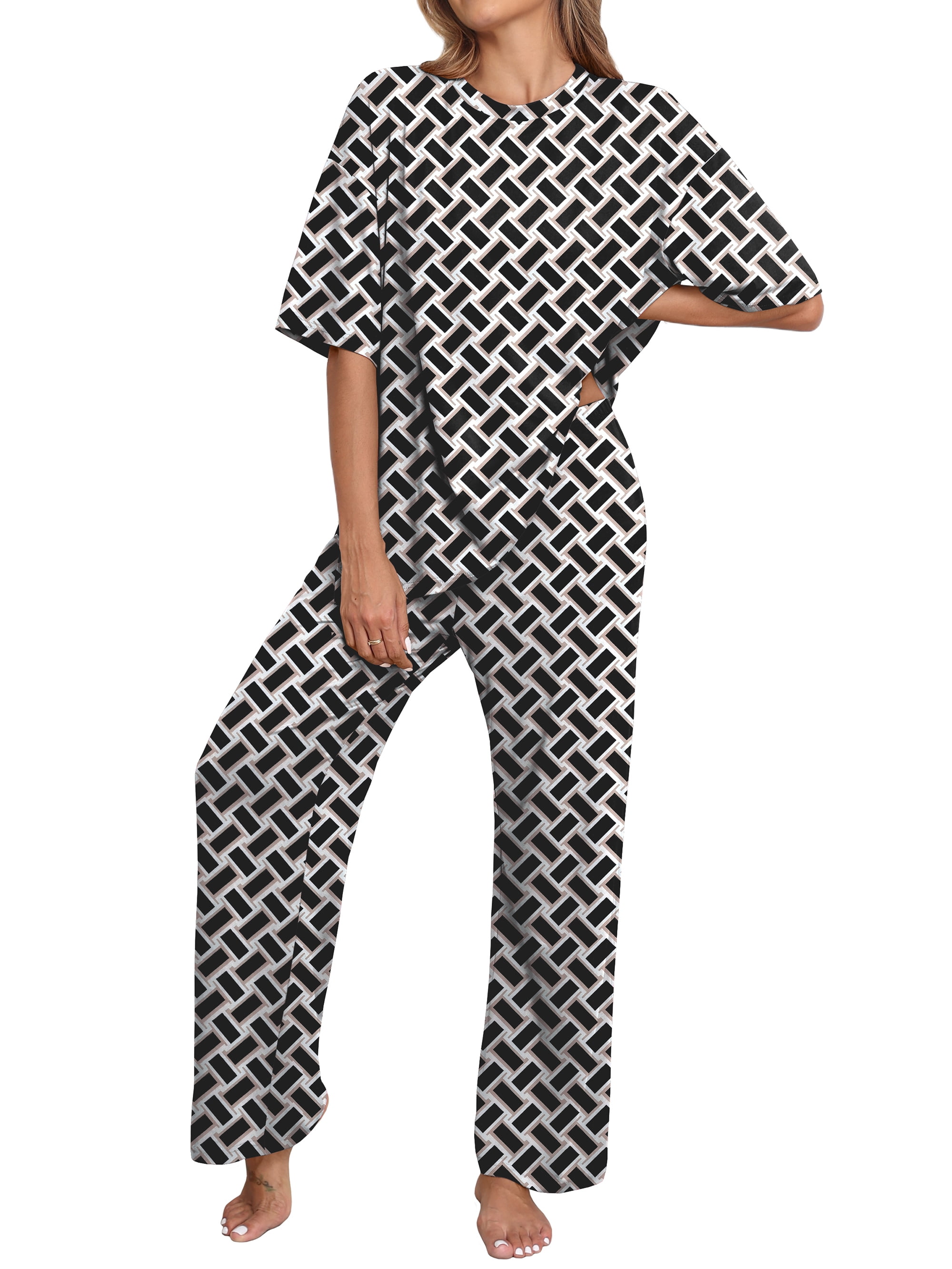 MINTREUS Lounge Sets for Women Knit Short Sleeve Tops and Long Pants ...