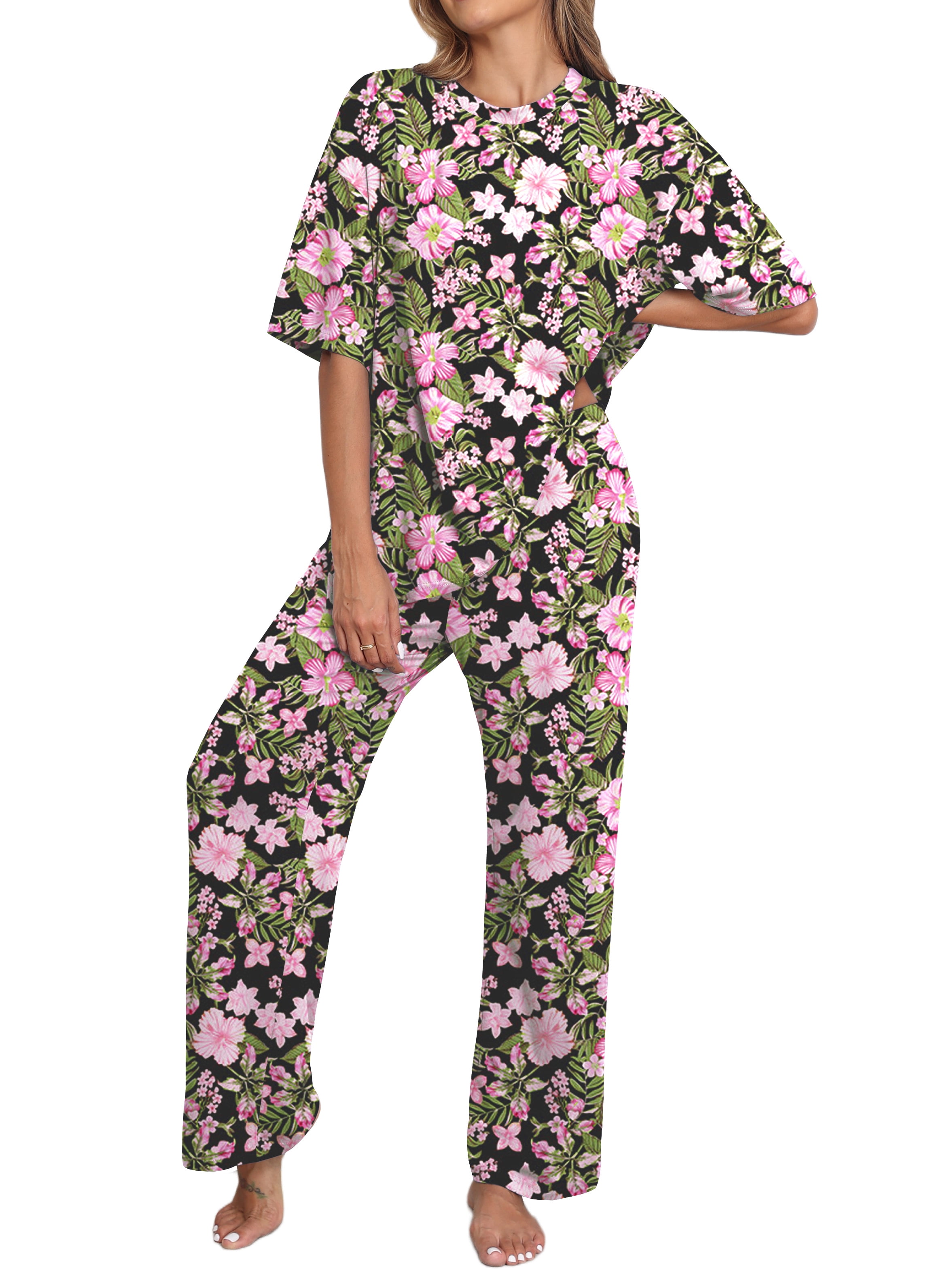 MINTREUS Lounge Sets for Women Knit Short Sleeve Tops and Long Pants ...