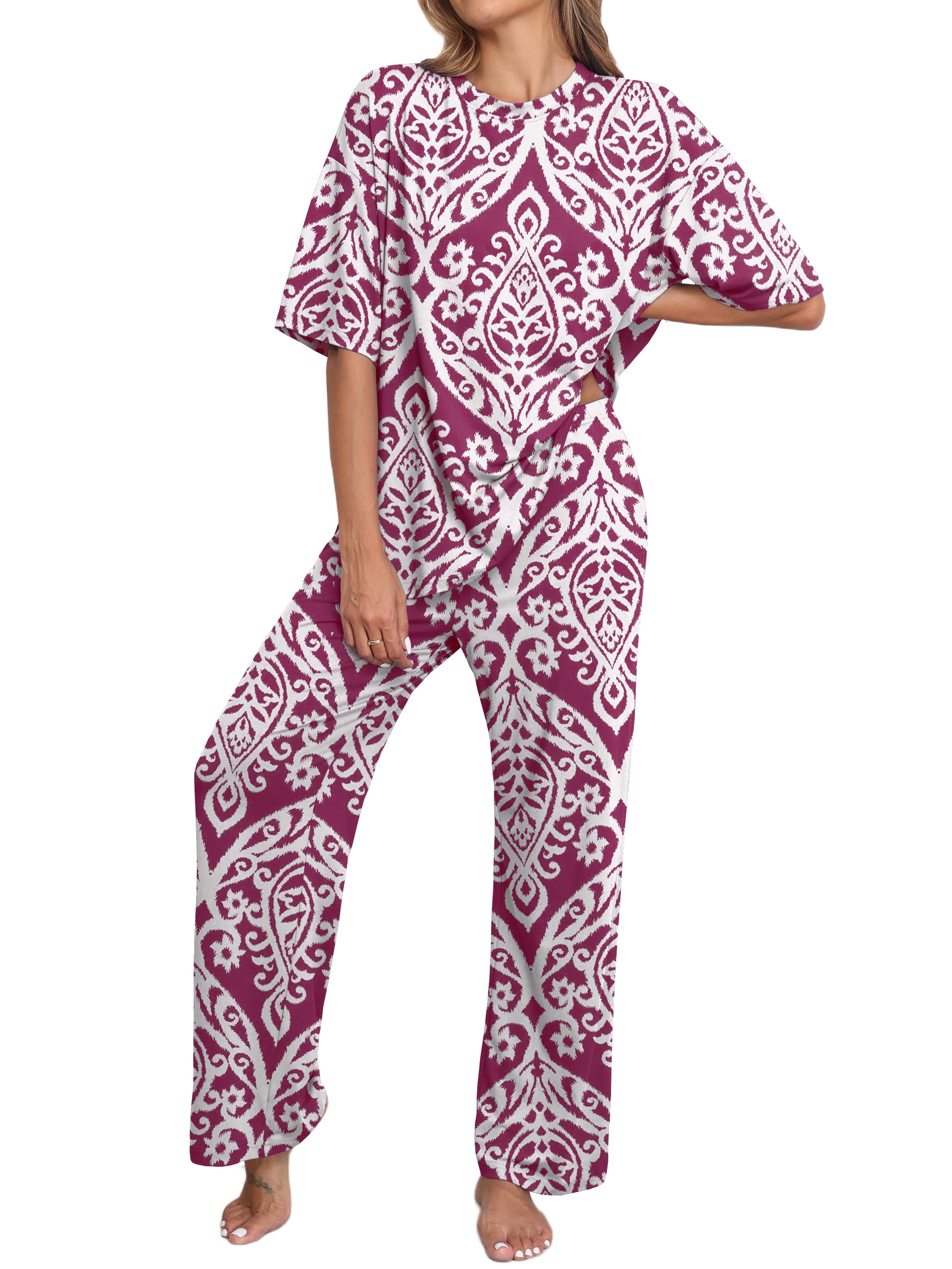 MINTREUS Lounge Sets for Women Knit Short Sleeve Tops and Long Pants ...