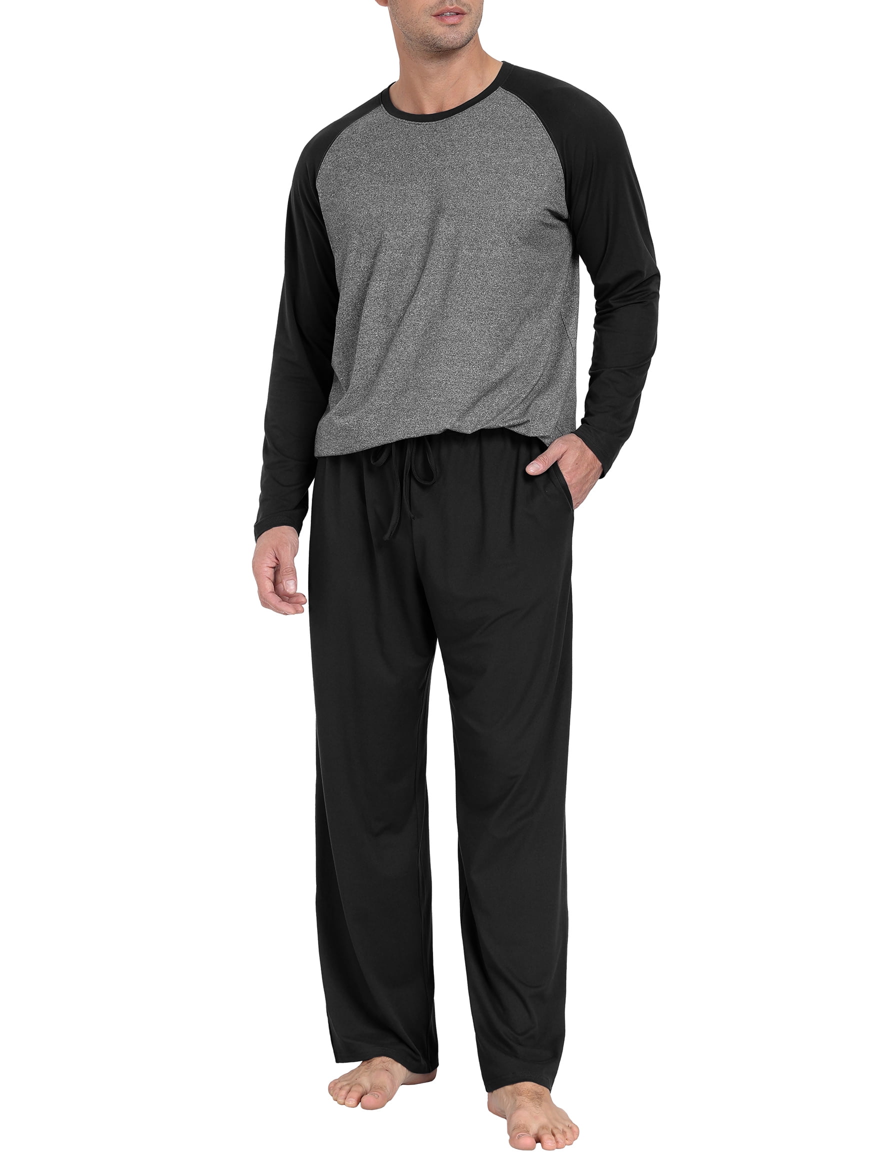 MINTREUS Men's Pajama Set Lightweight Sleepwear Long Sleeve Shirts and ...