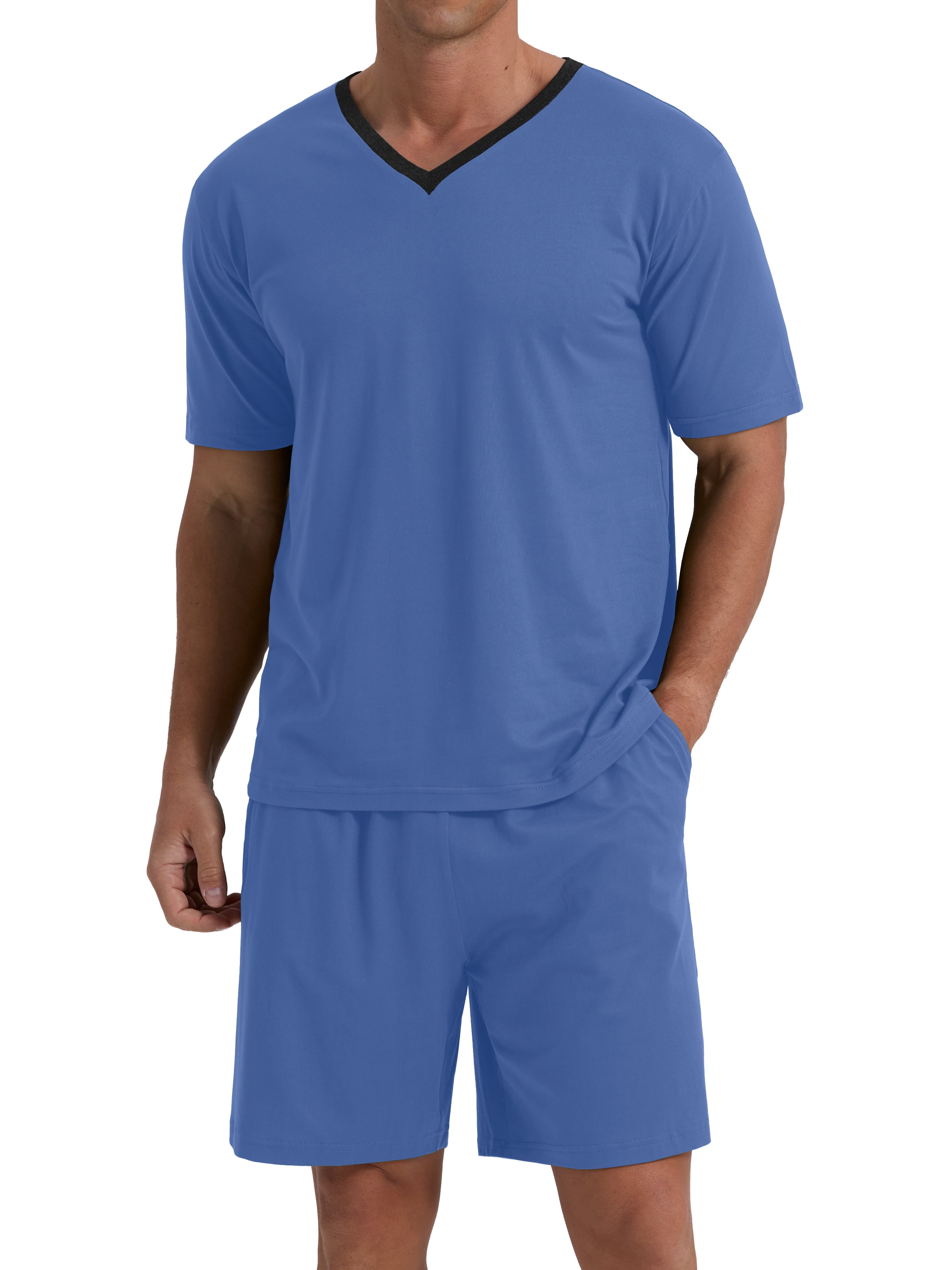 MINTREUS Men's Pajama Set Short Sleeved V-Neck 2-Piece Pajama Shorts ...