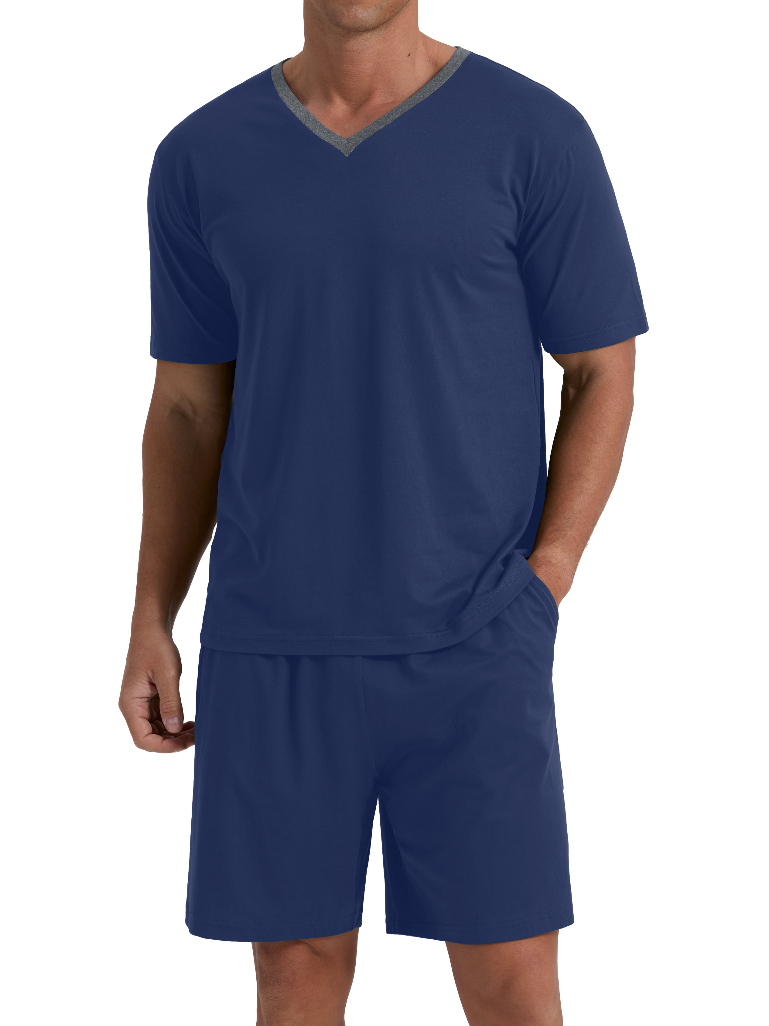 MINTREUS Men's Summer Pajamas, Short Sleeved V-Neck, 2-Piece ...