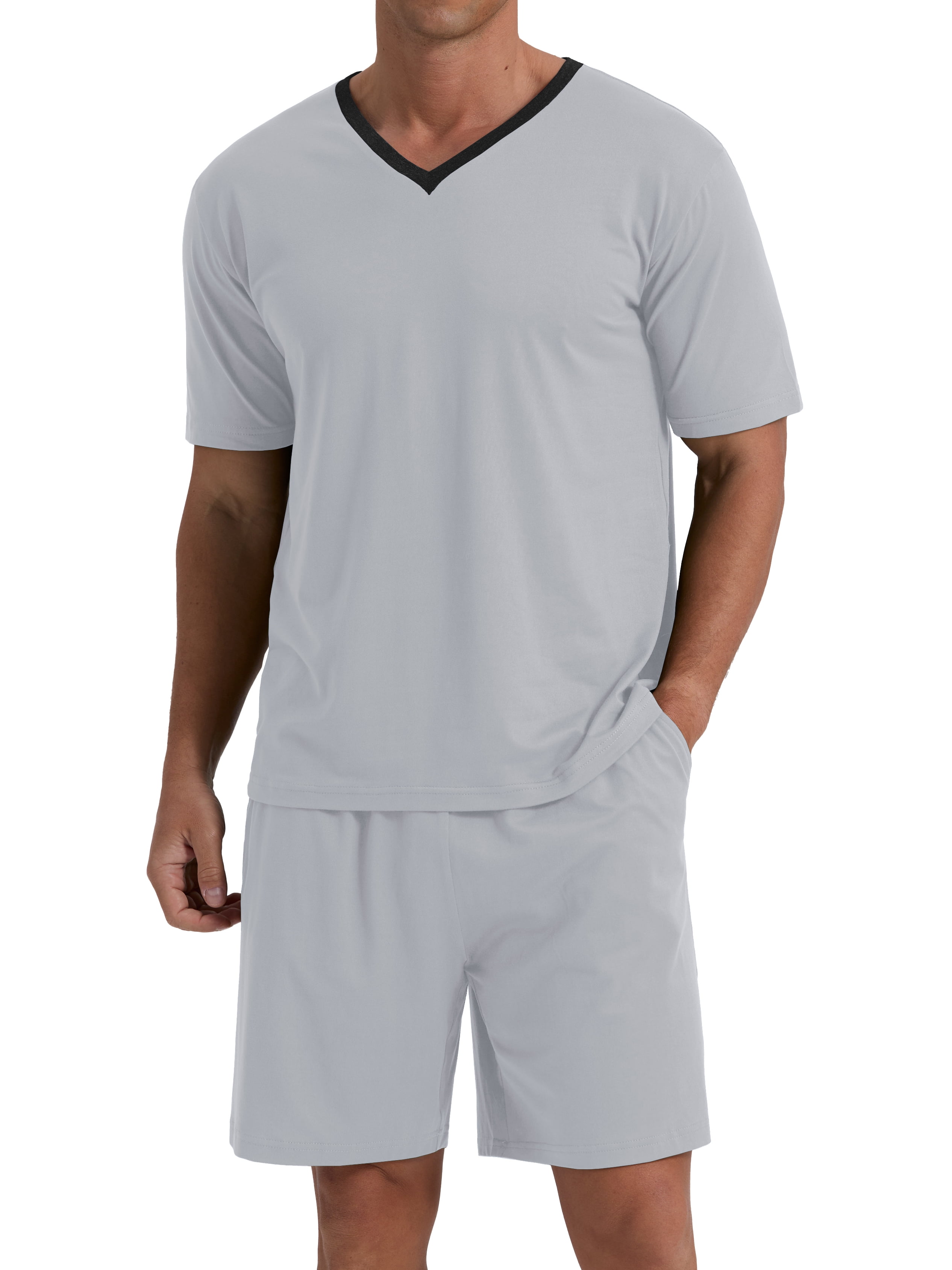 MINTREUS Men's Summer Pajamas, Short Sleeved V-Neck 2-Piece Set ...