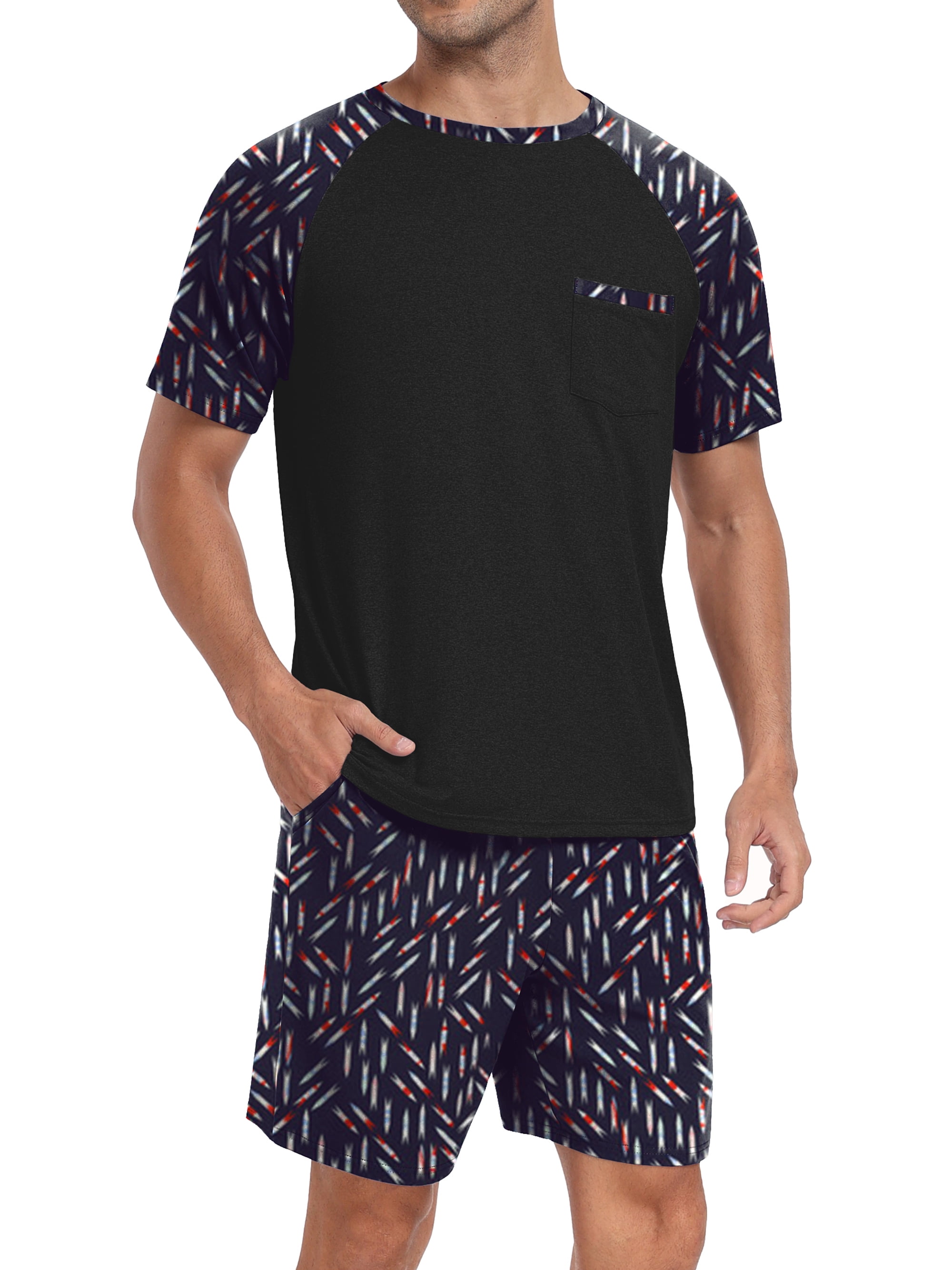 MINTREUS Men's Pajamas Colors Contrast Short Sleeve Round Neck 2-piece ...