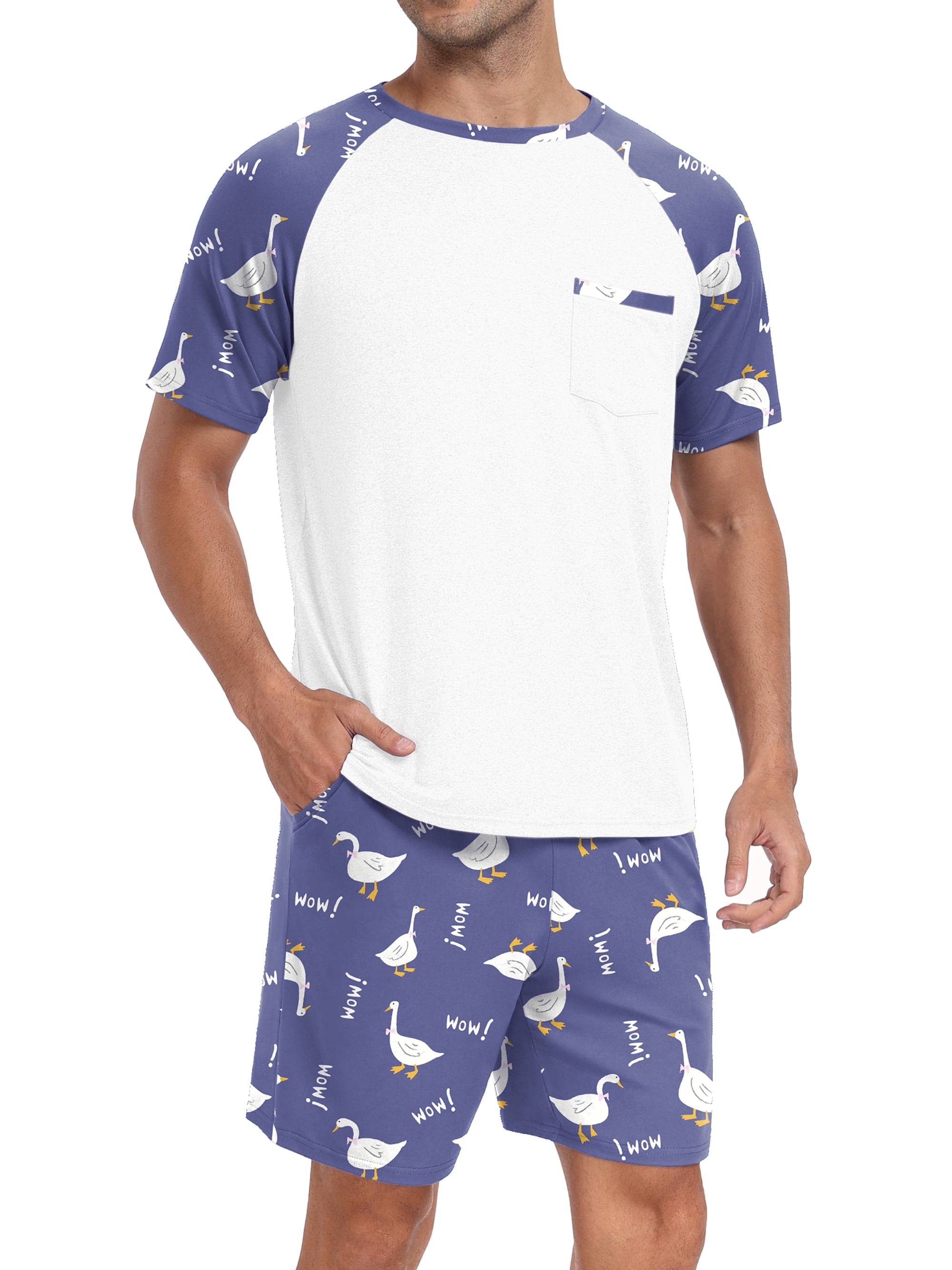 MINTREUS Men's Pajamas Colors Contrast Short Sleeve Round Neck 2-piece ...