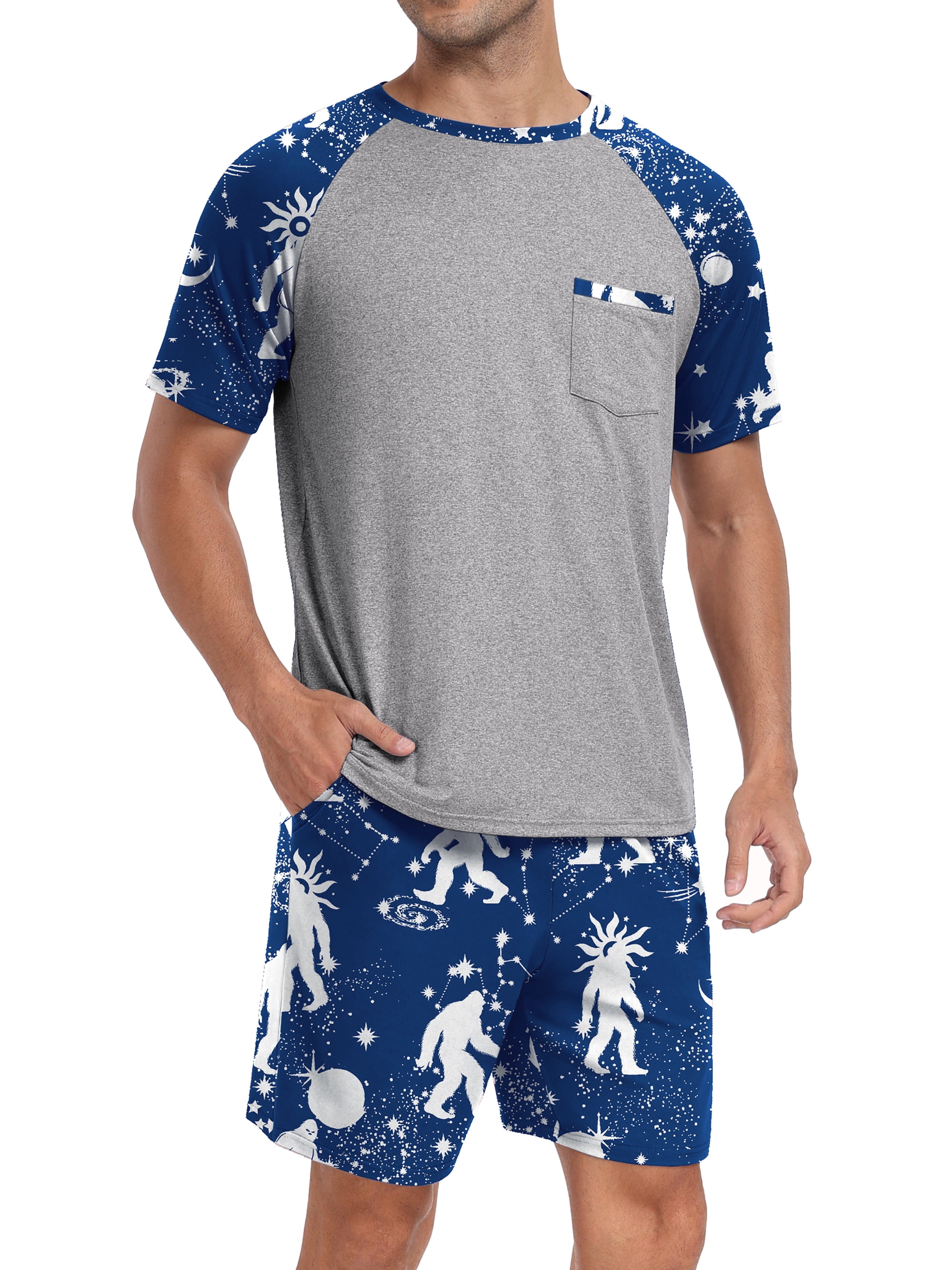 MINTREUS Men's Pajamas Colors Contrast Short Sleeve Round Neck 2-piece ...