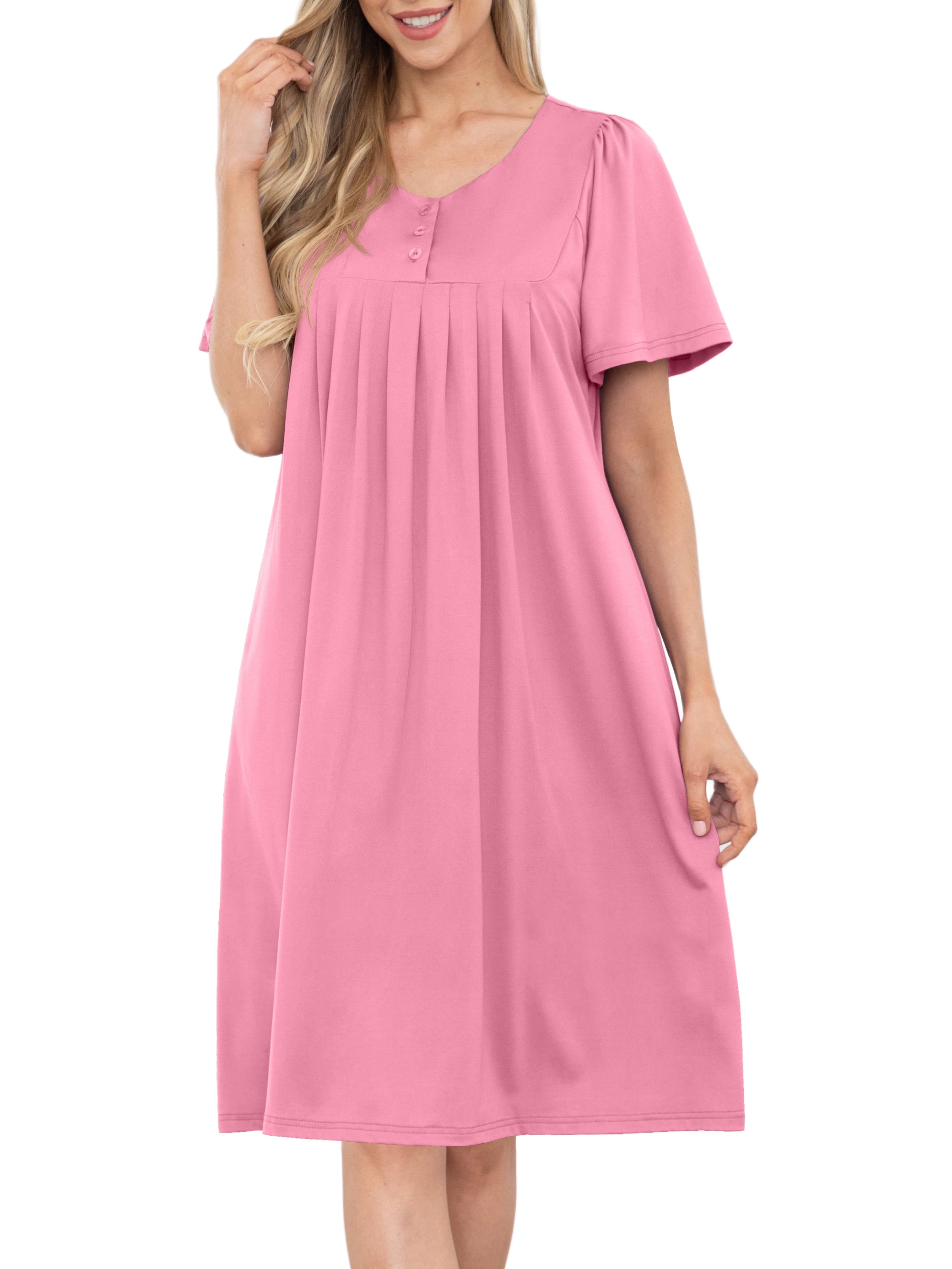 MINTREUS Nightgown Short Sleeve for Women Sleepwear V Neck Nightshirt ...