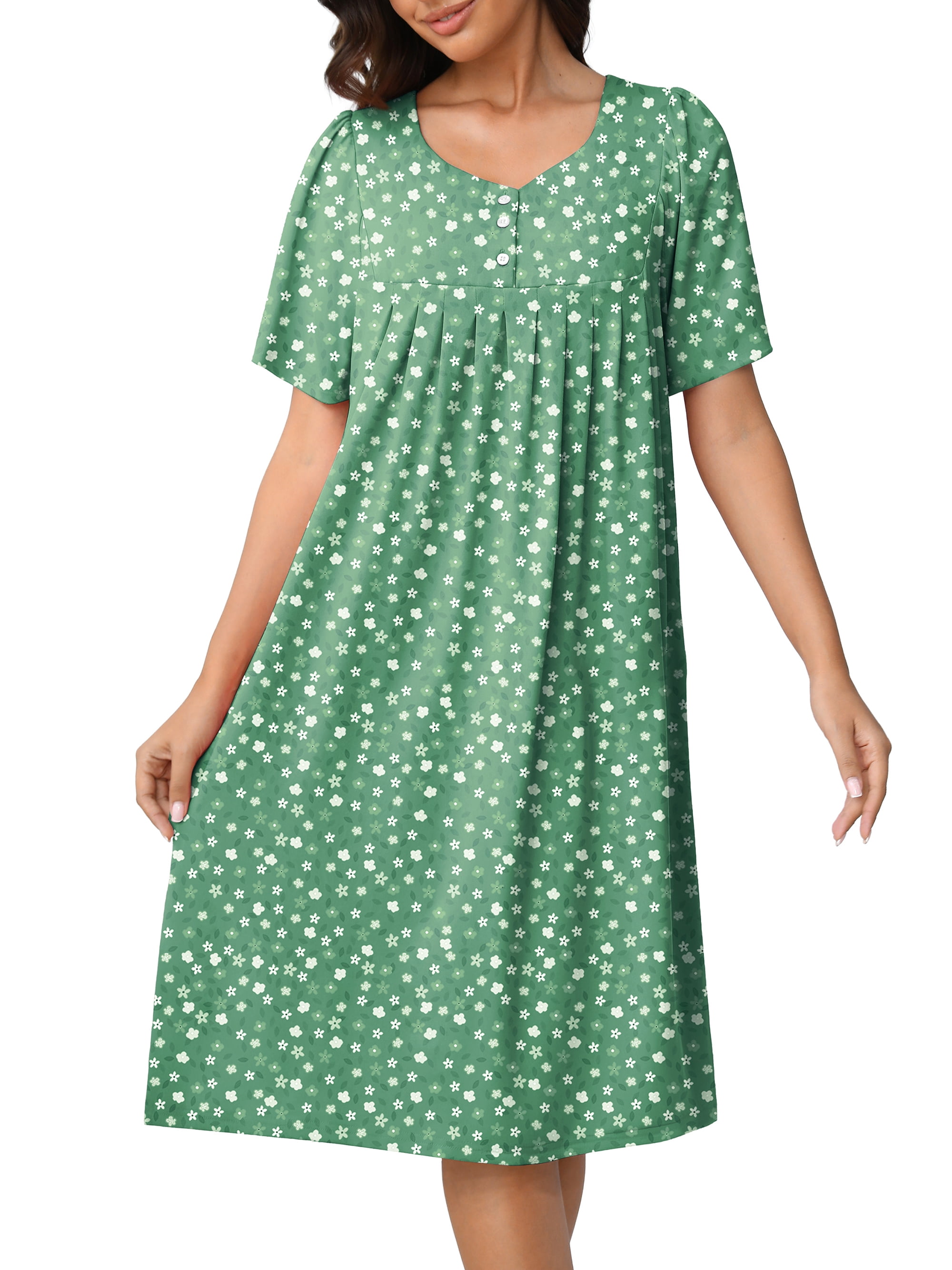 MINTREUS Nightgown Short Sleeve for Women Sleepwear V Neck Nightshirt ...