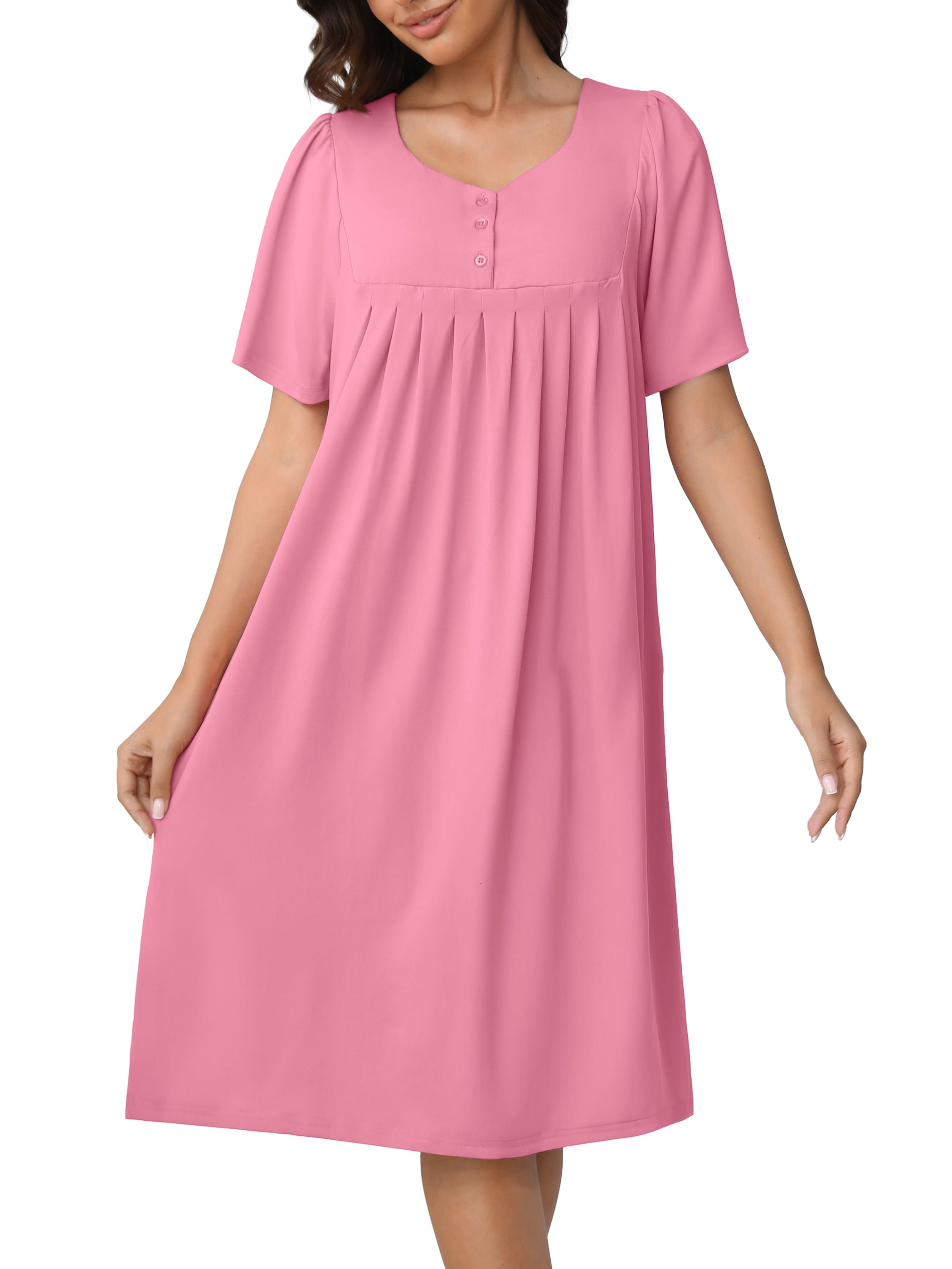 MINTREUS Women's Short Sleeve Nightgown, V Neck Jersey Lounge Dress ...